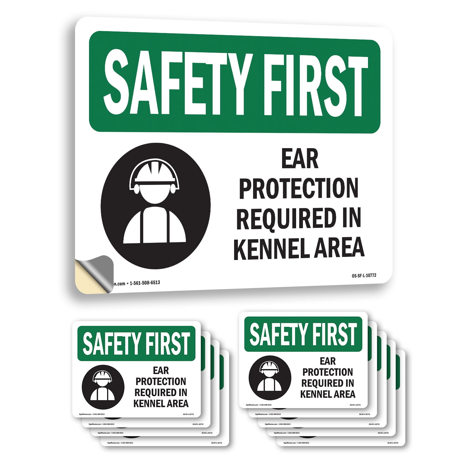 Ear Protection Required In Kennel Area OSHA SAFETY FIRST Vinyl Decal ...