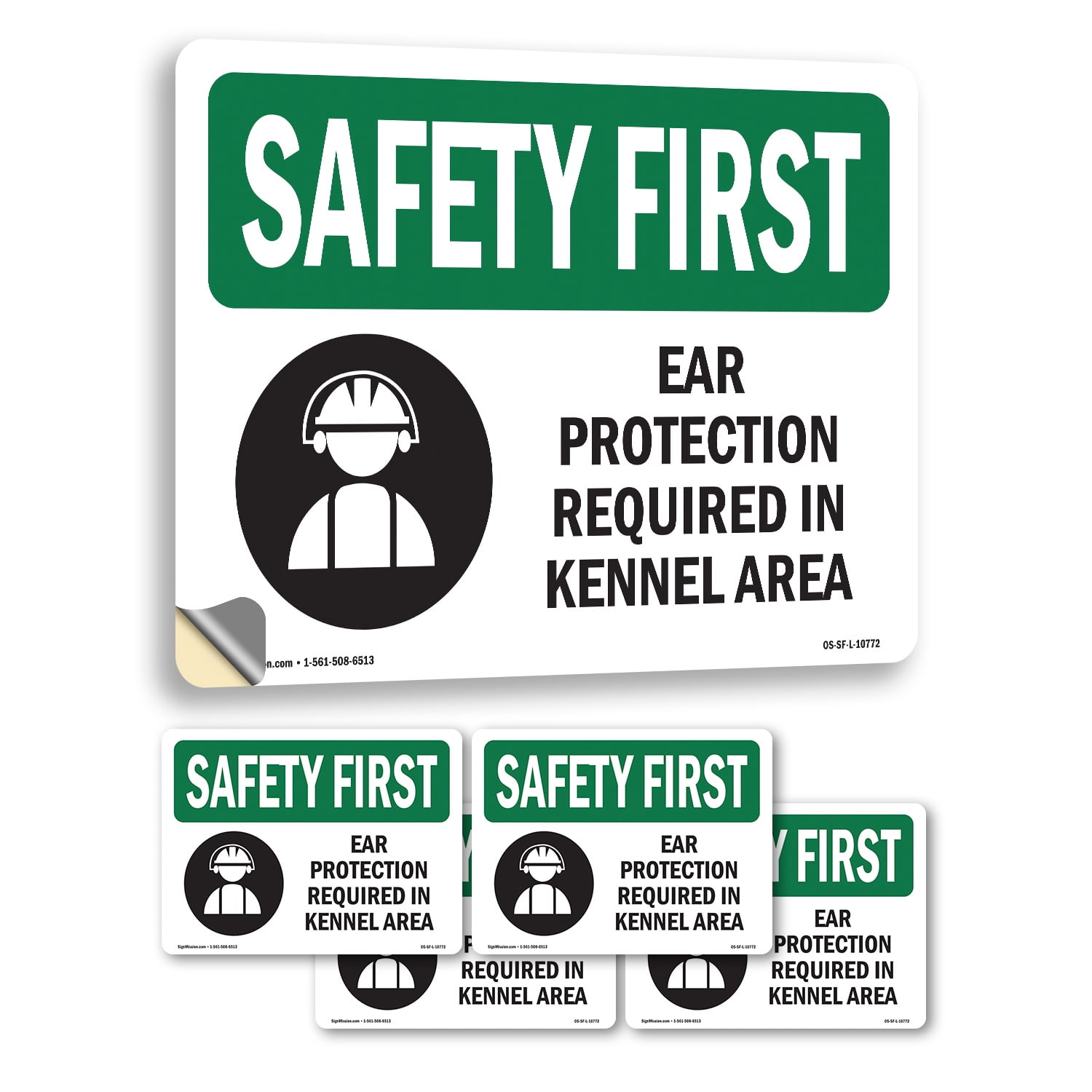 Ear Protection Required In Kennel Area OSHA SAFETY FIRST Vinyl Decal ...