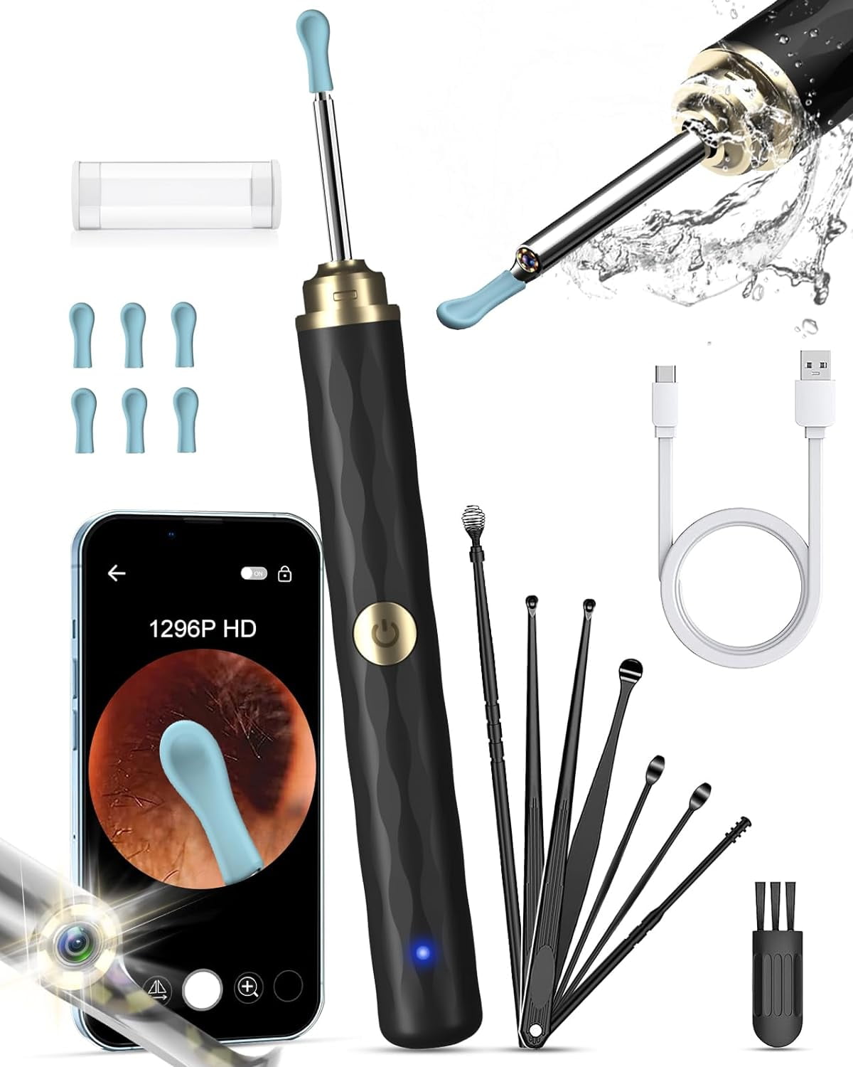 Ear Wax Removal Camera, Ear Cleaner 1296P HD Camera, Ear Cleaning Kit ...