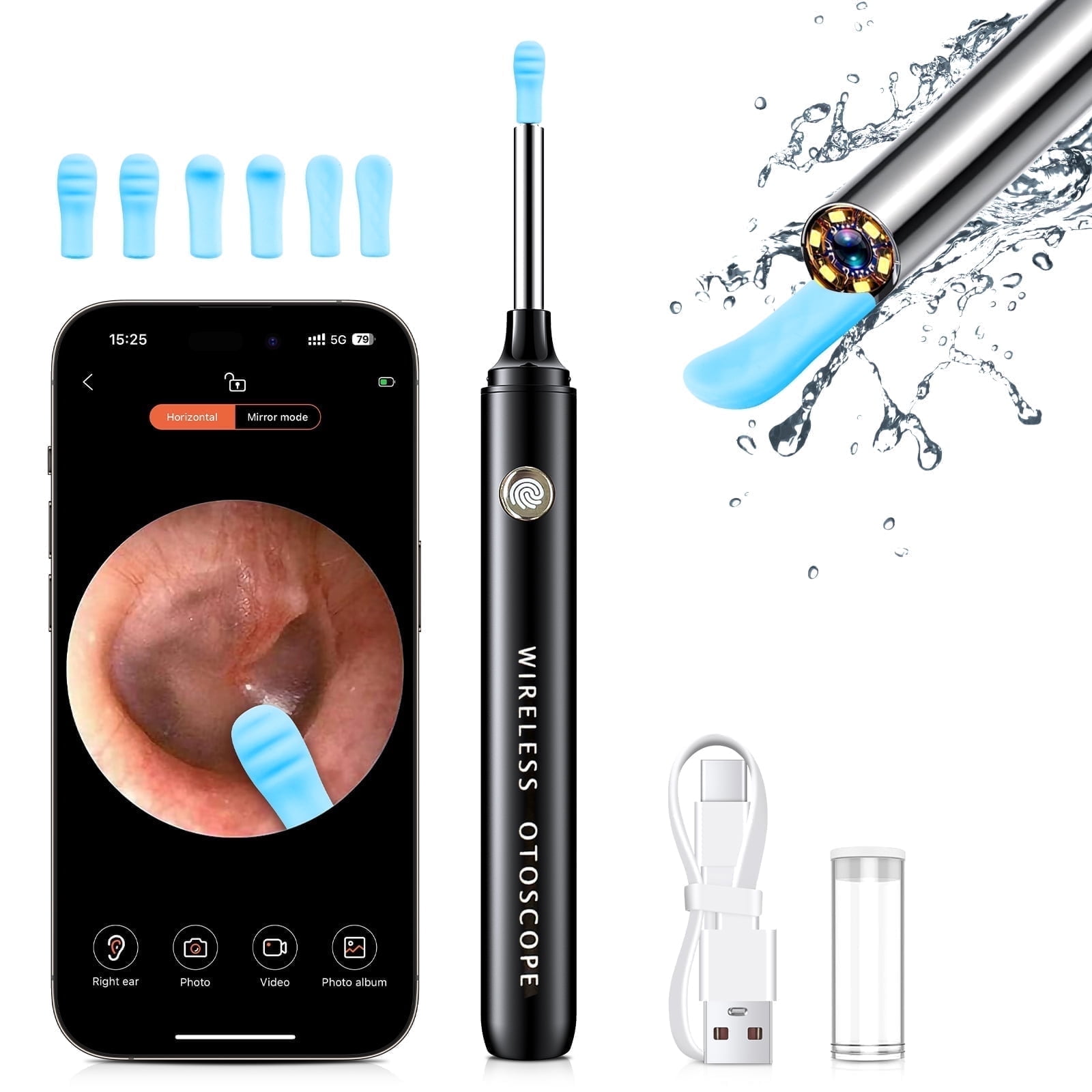 Ear Wax Removal - Ear Cleaner with Camera - 6 LED Lights and 6 Ear ...