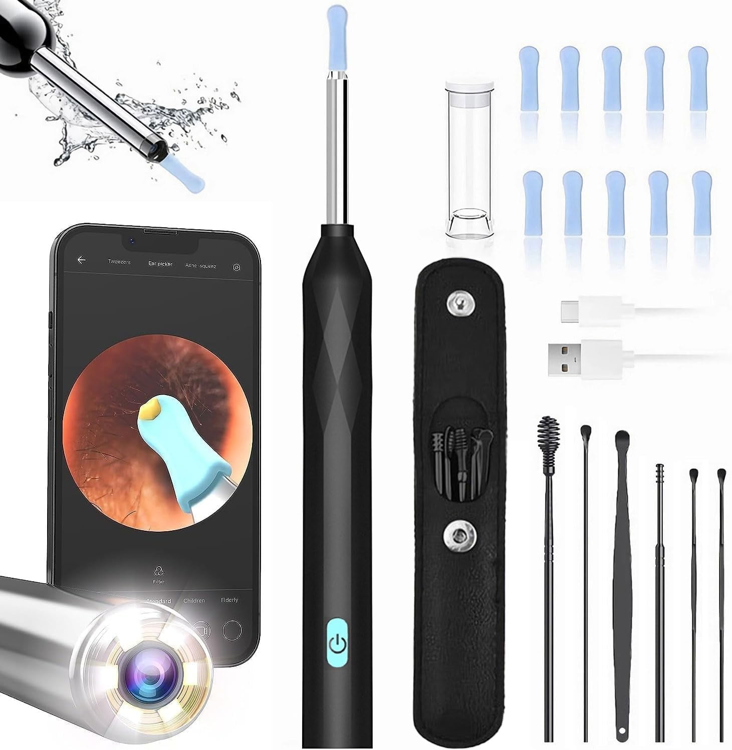 Ear Wax Removal Tool Camera, 800W Pixels FHD Smart Visual Ear Cleaner 6 ...