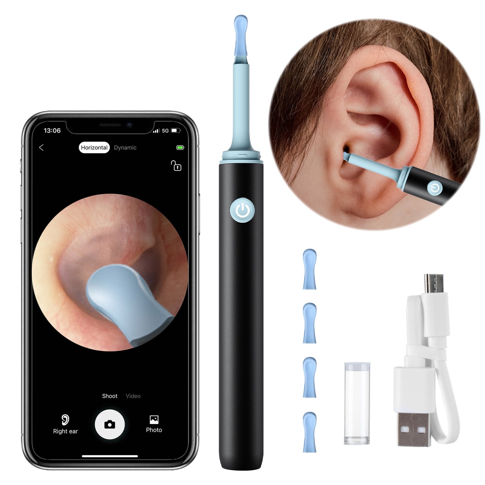 Visual Earwax Removal Kit Camera 1920P Wireless Ear Otoscope with 6 LED ...