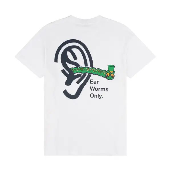 Ear Worms Only Graphic Tee Featuring Playful Green Caterpillar and Bold ...