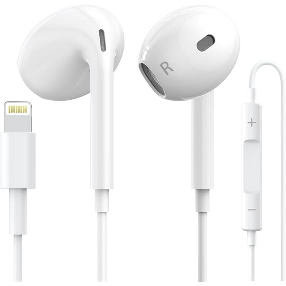 Earbuds with Lightning Connector [Apple MFi Certified] Headphones Built ...