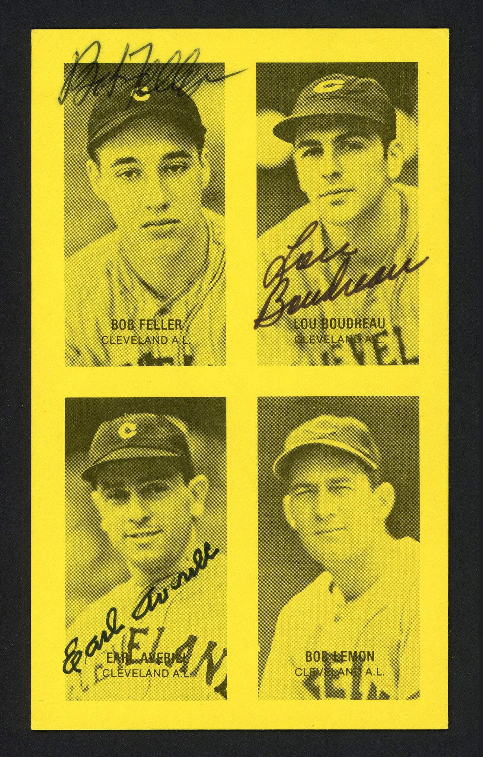 Earl Averill, Lou Boudreau Bob Feller Autographed 1977 Jim Rowe 4-On-1 ...