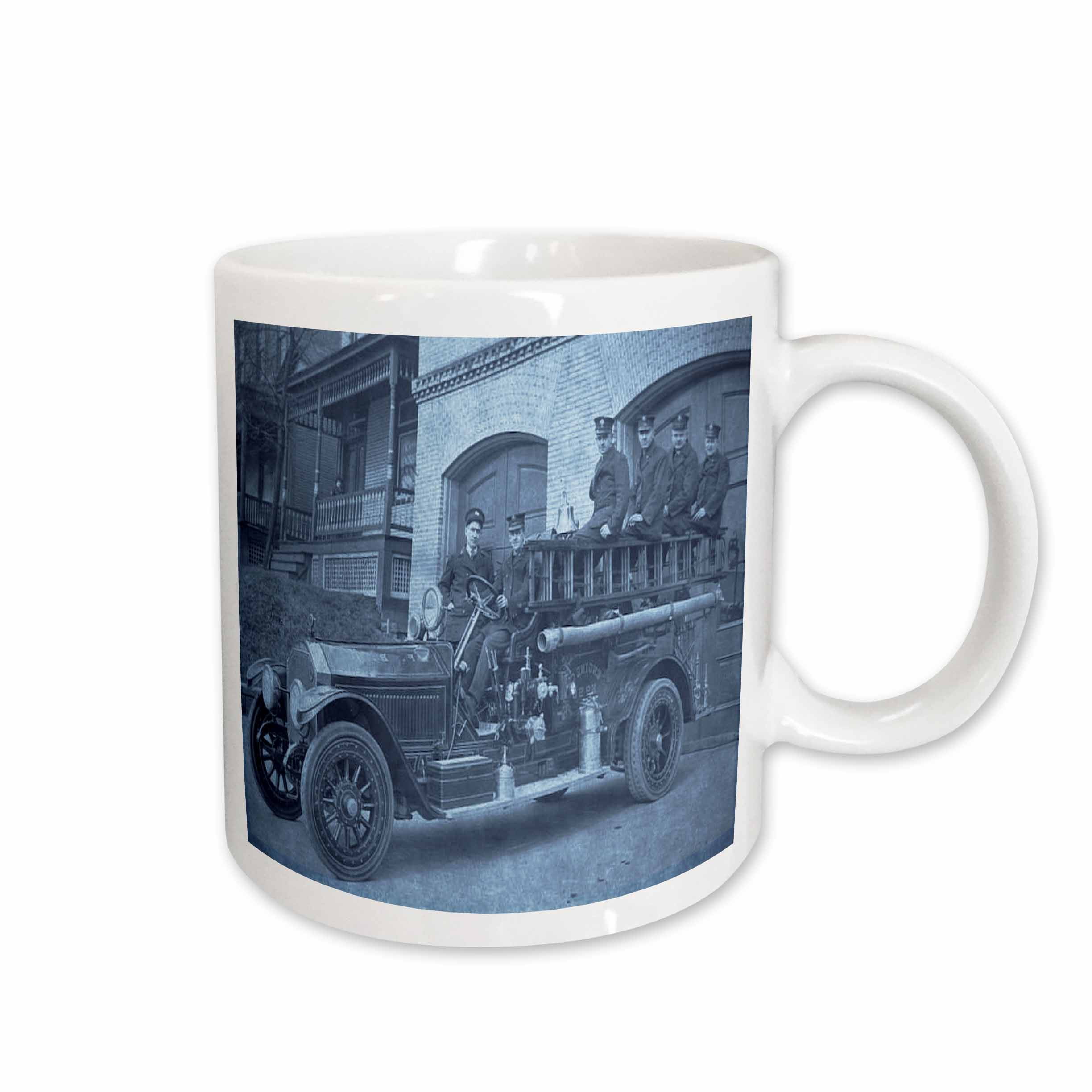3drose, Early 1900s Pumper Fire Truck and Firemen Cyan, 15oz Mug ...