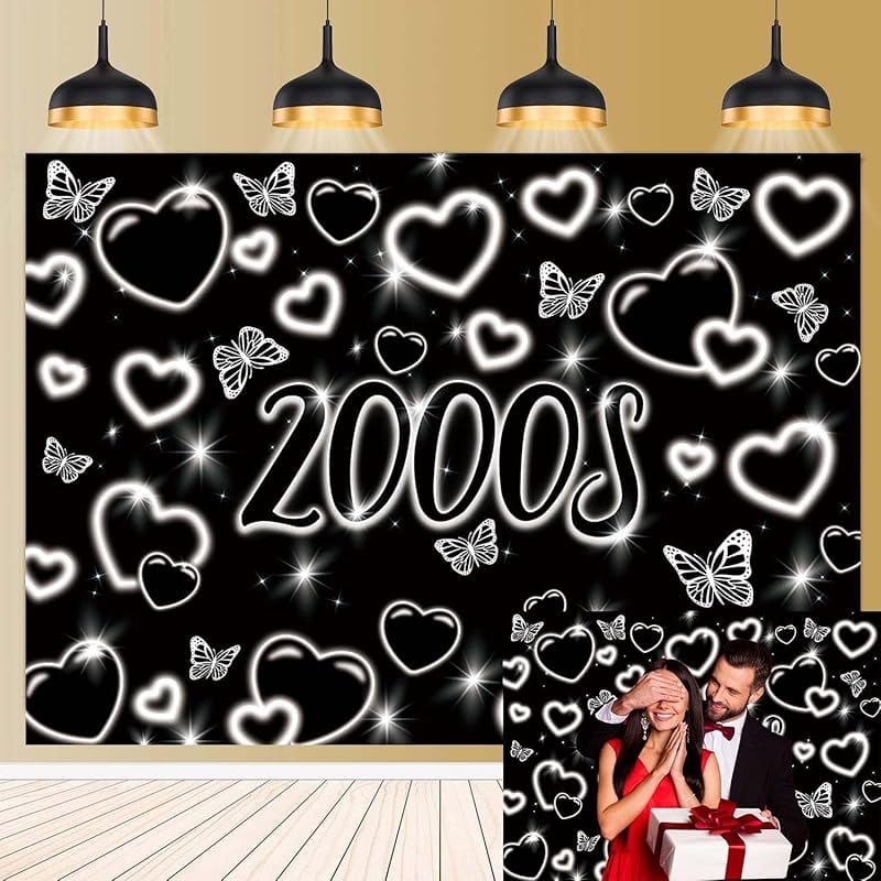 Early 2000s Photo Backdrop Y2k Black Glitter Heart Backdrop Early ...