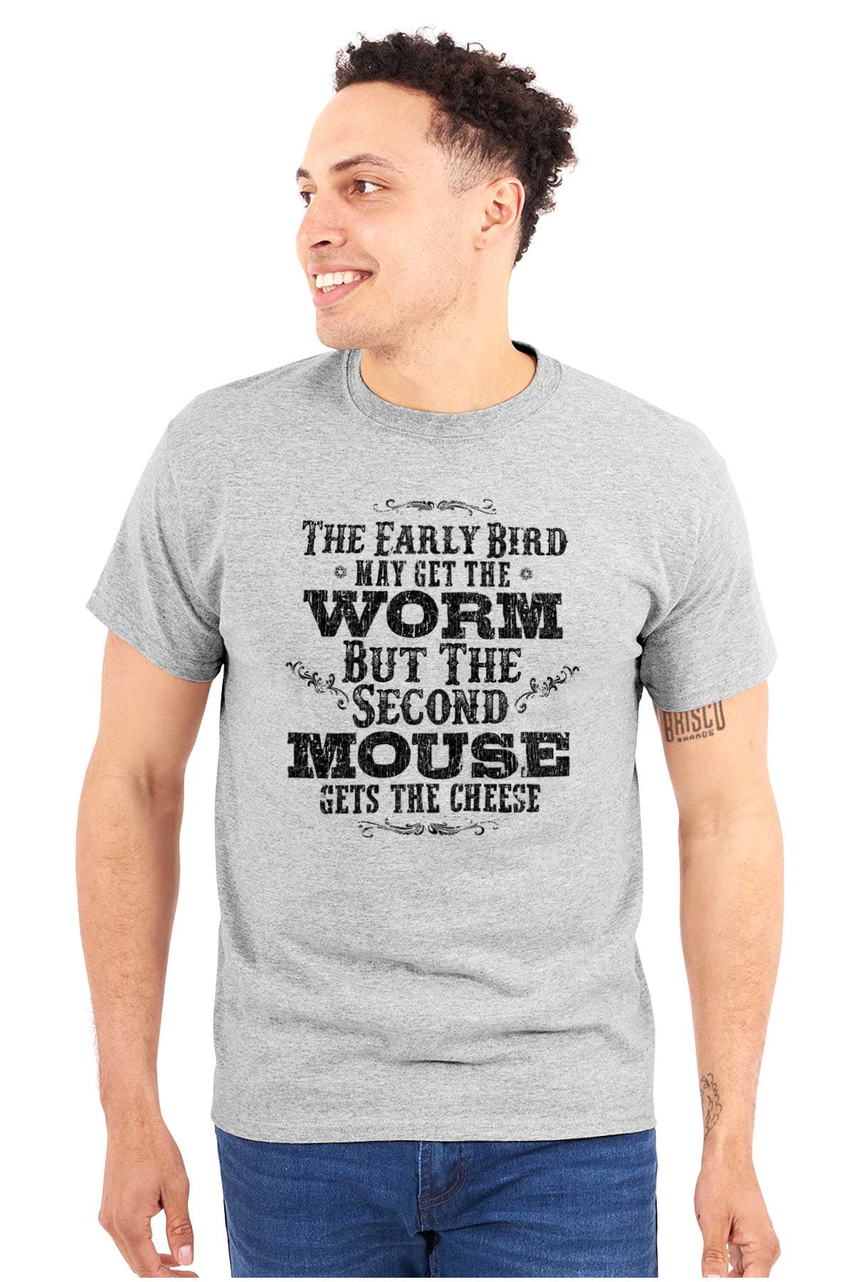Early Bird Gets Worm Mouse Cheese Men's Graphic T Shirt Tees Brisco ...