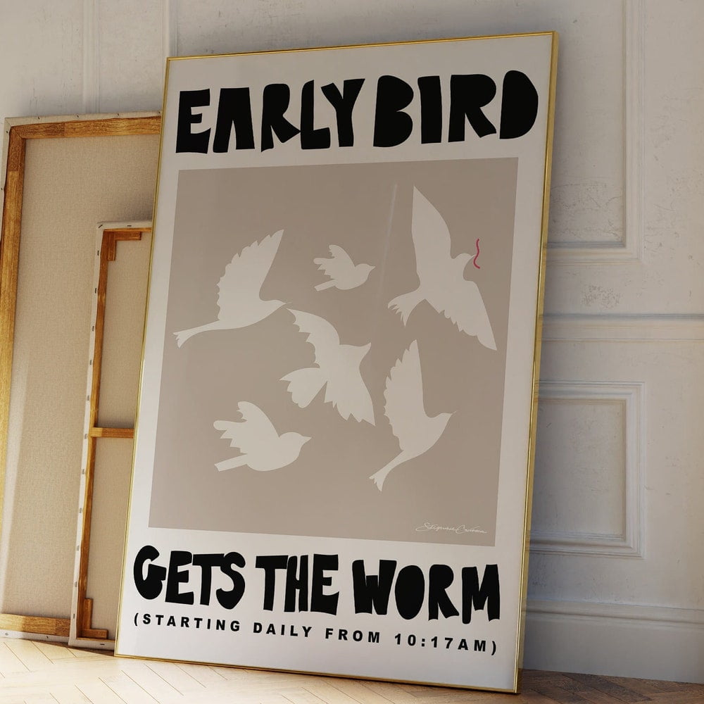 Early Bird Gets The Worm Poster, Trendy Blue Print, Gift For Bird Lover ...