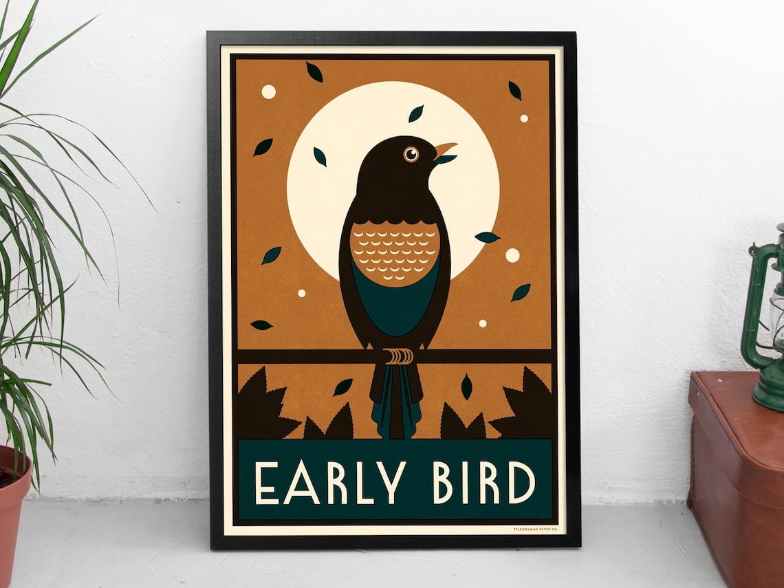 Early Bird Songbird Art Print Bedroom Poster Morning Wellness Print ...