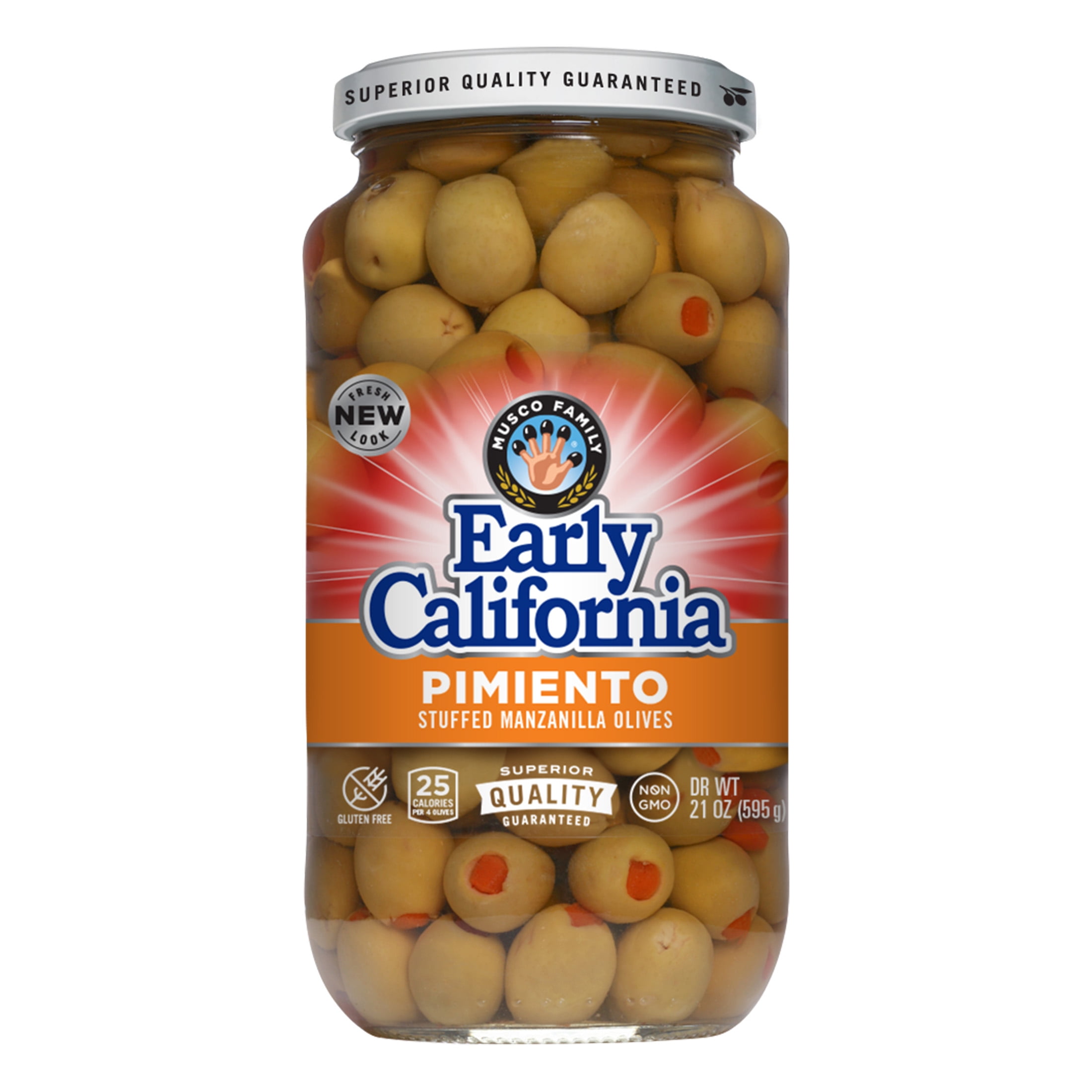 Early California Pimiento Stuffed Green Olives, 21 oz. Jar, Non-GMO ...