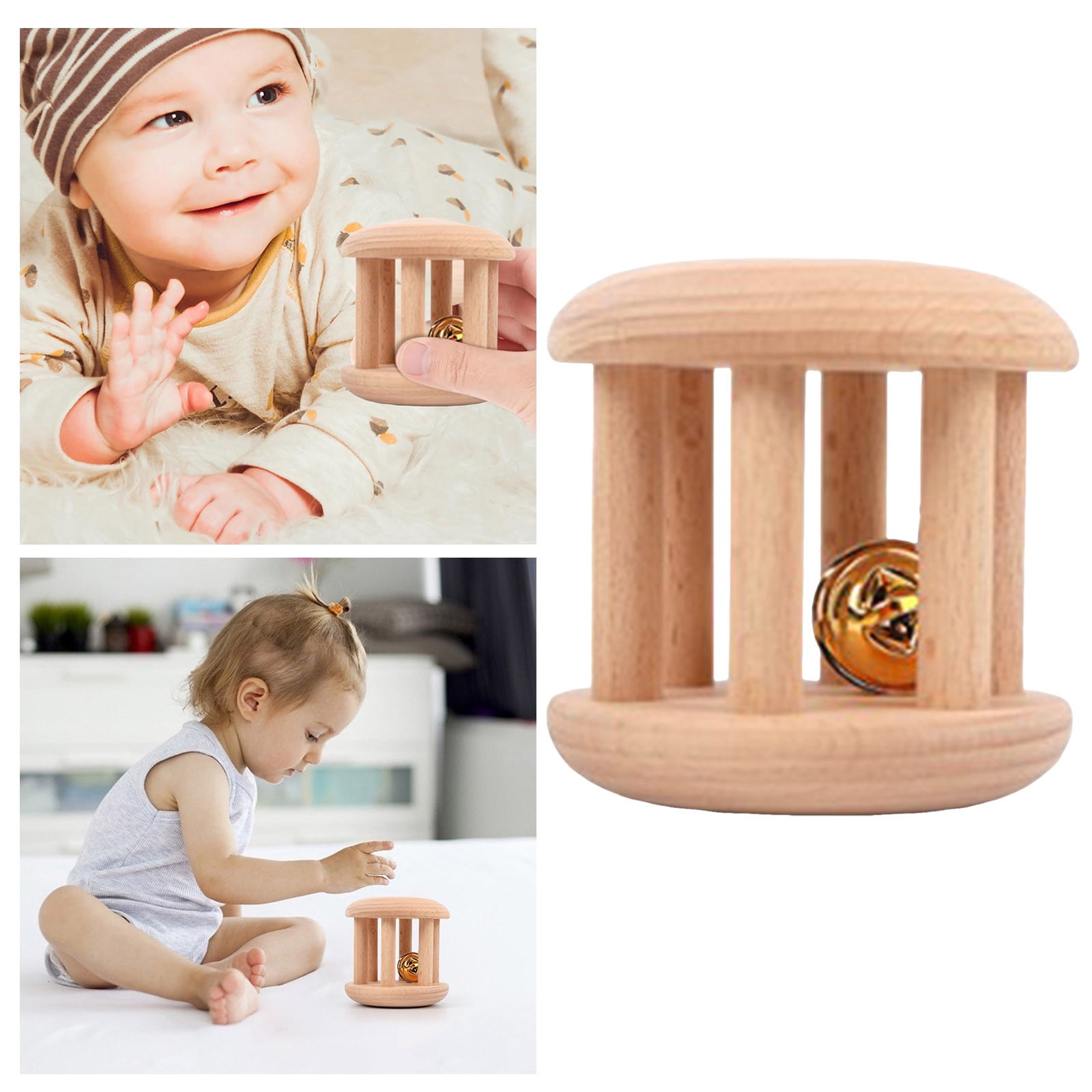 Early Education Toys Montessori Wooden Rattle for Kids Interactive ...