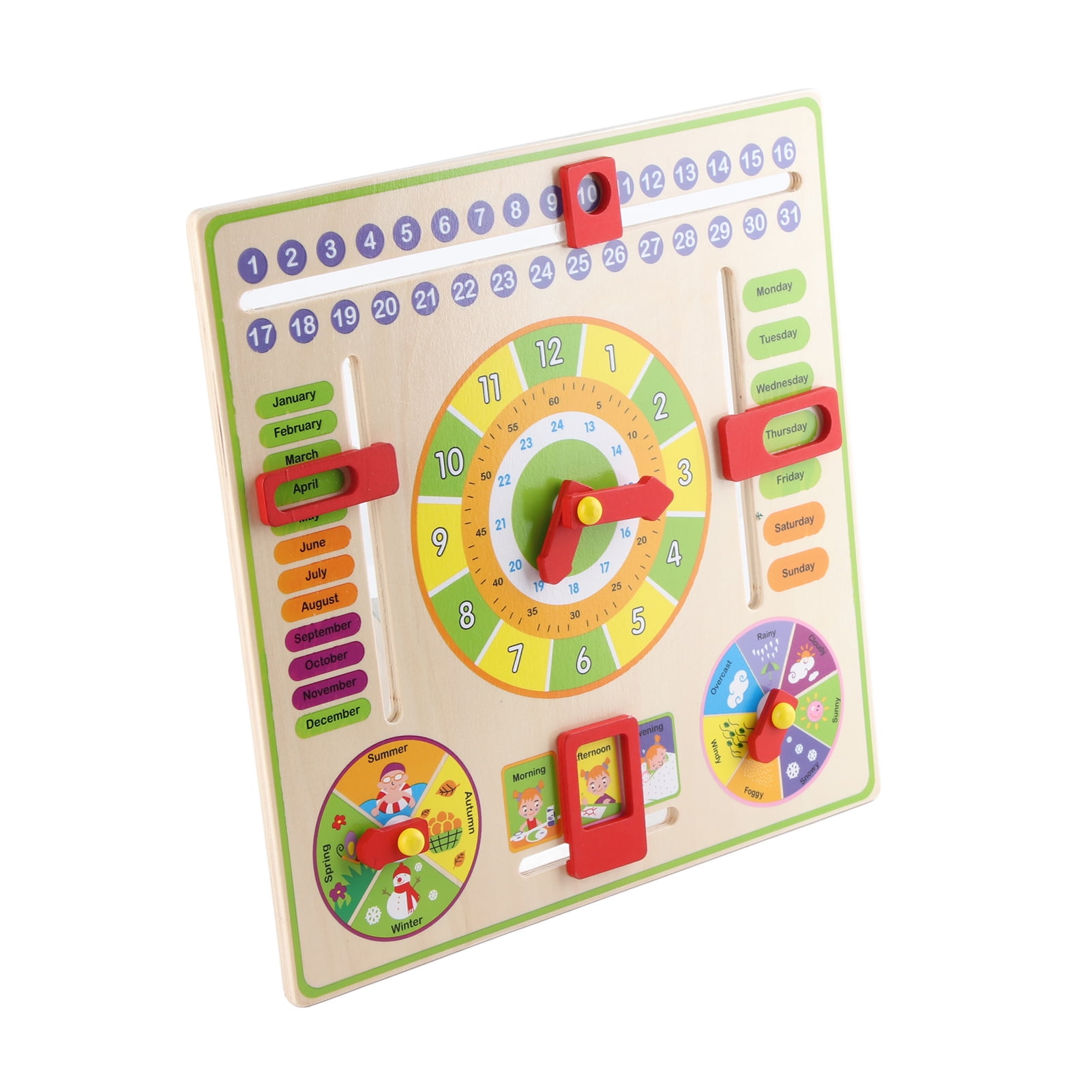 Early Educational Multifunctional Wooden Clock Toy Time Date Season ...