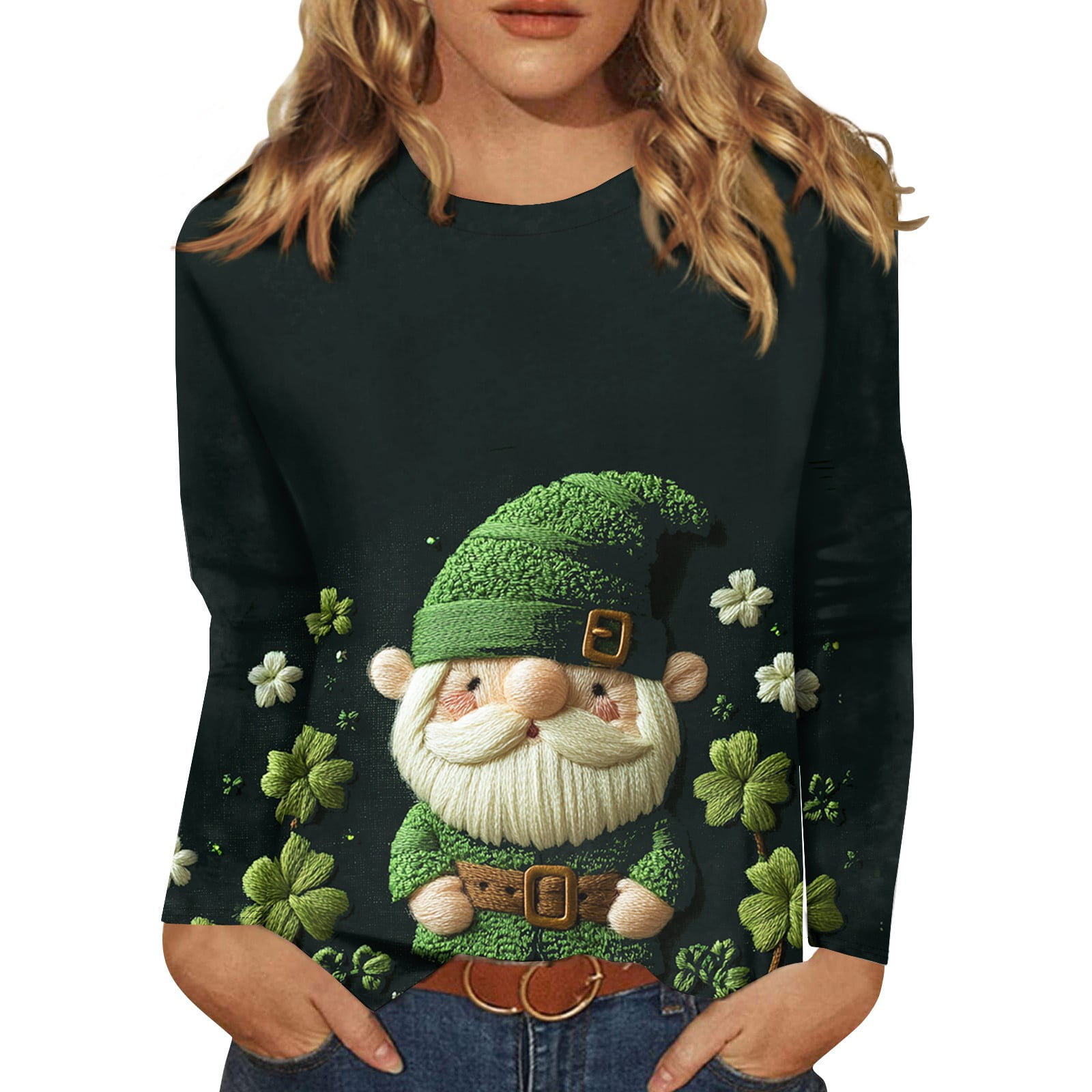 NAMTYQX St Patricks Day Spring Tops for Women 2025 Stylish Round Neck ...