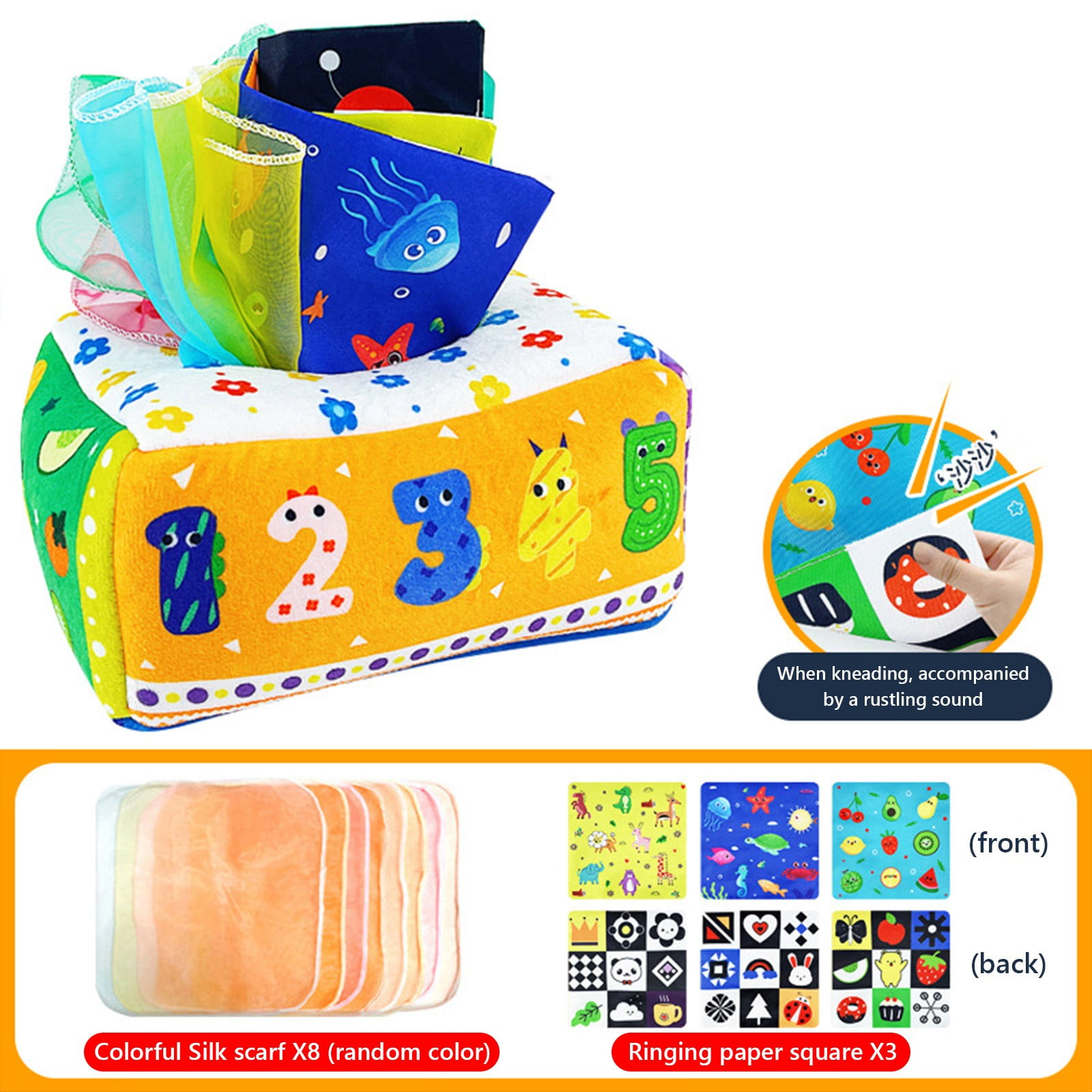 Early Learning Fabric Book,Tearless Tissue Box,Soft Fabric Design for ...