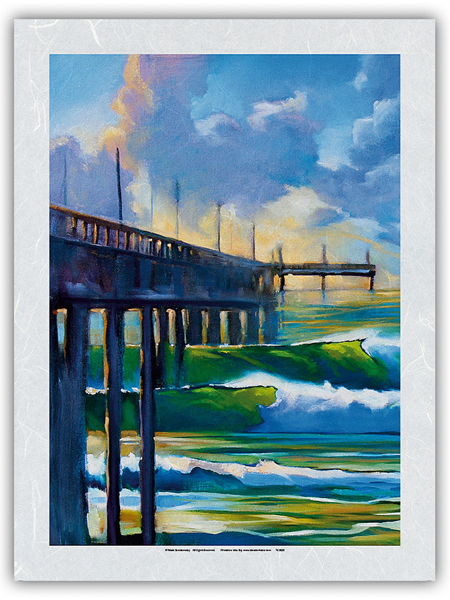 Early Light - Waves Breaking on Pier - From an Original Color Painting ...
