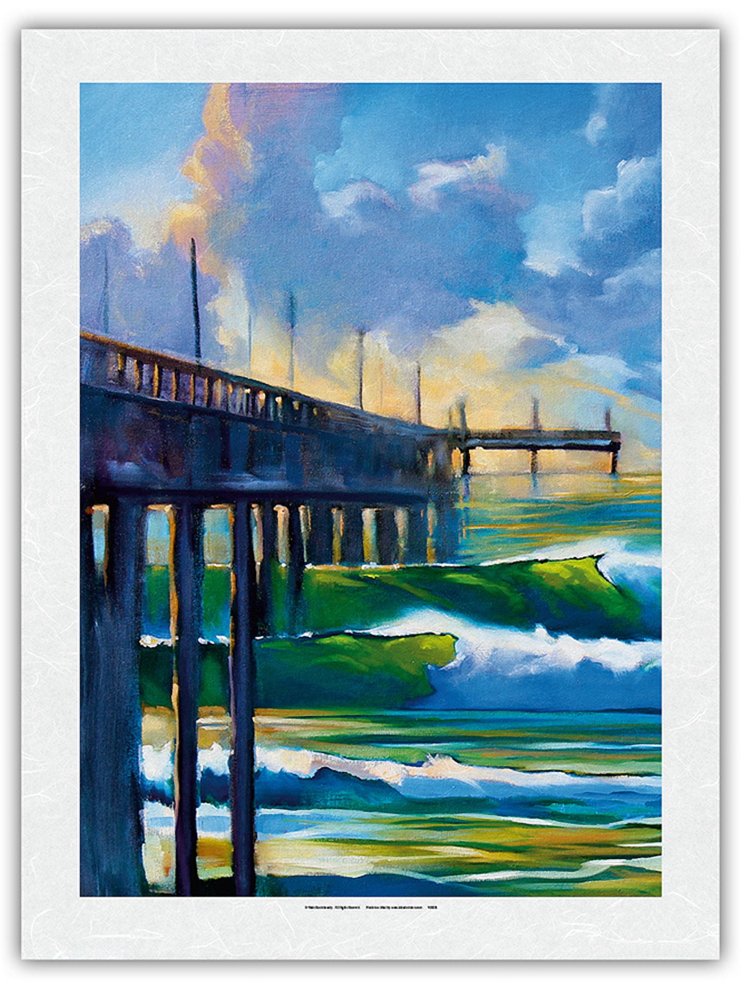 Early Light - Waves Breaking on Pier - From an Original Color Painting ...