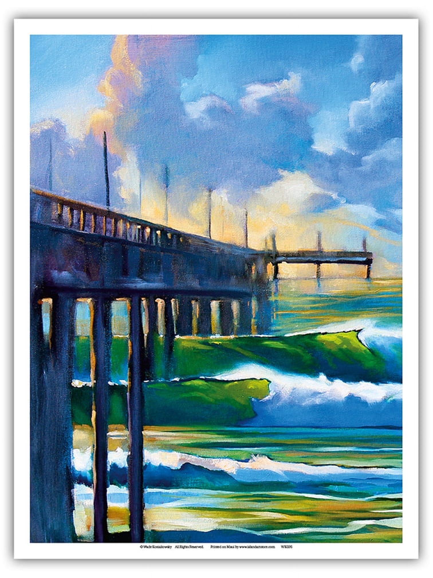 Early Light - Waves Breaking on Pier - From an Original Color Painting ...