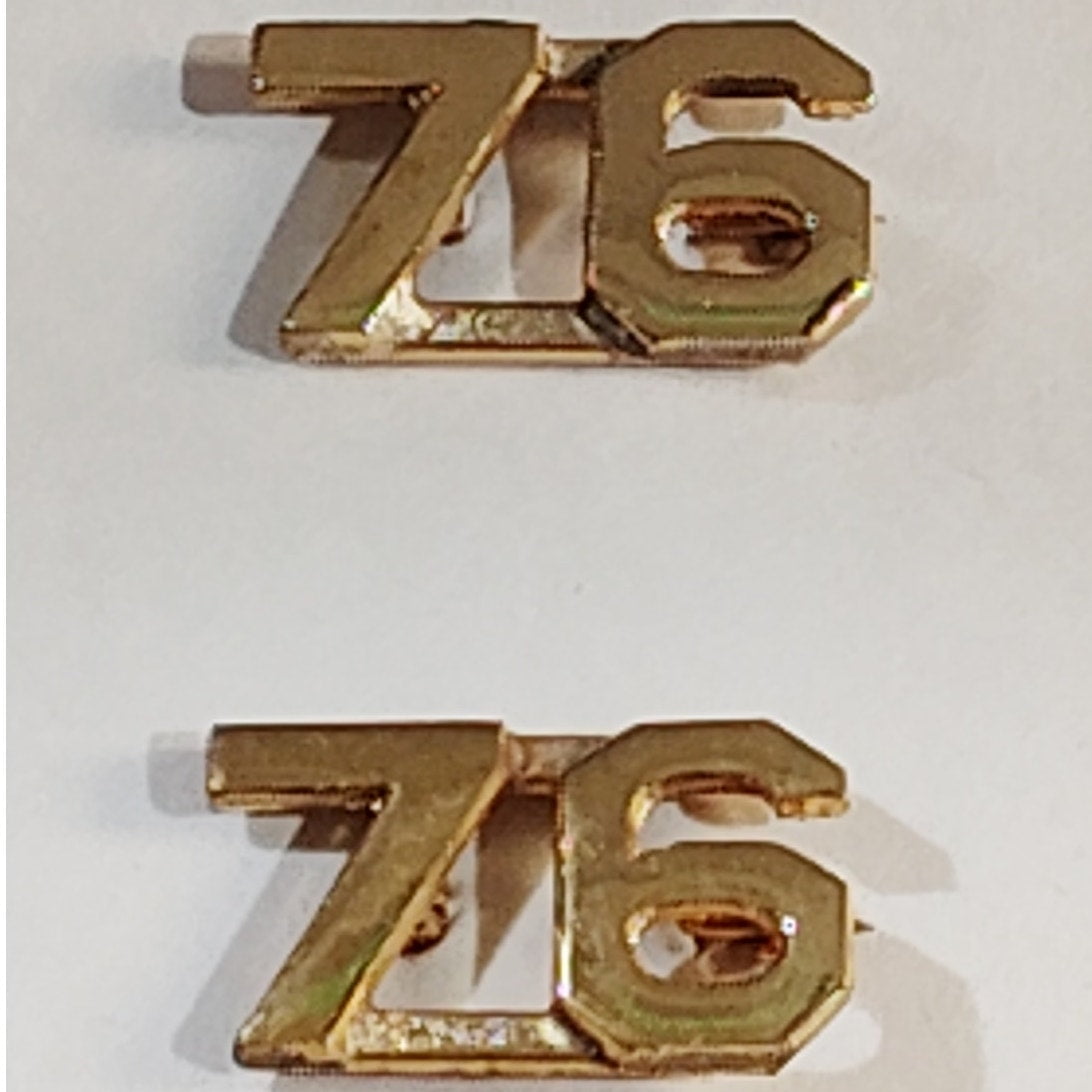 Early/Mid 1900s Brass C-Clasp "76" Collar Devices 3/8"H Hat / Lapel ...