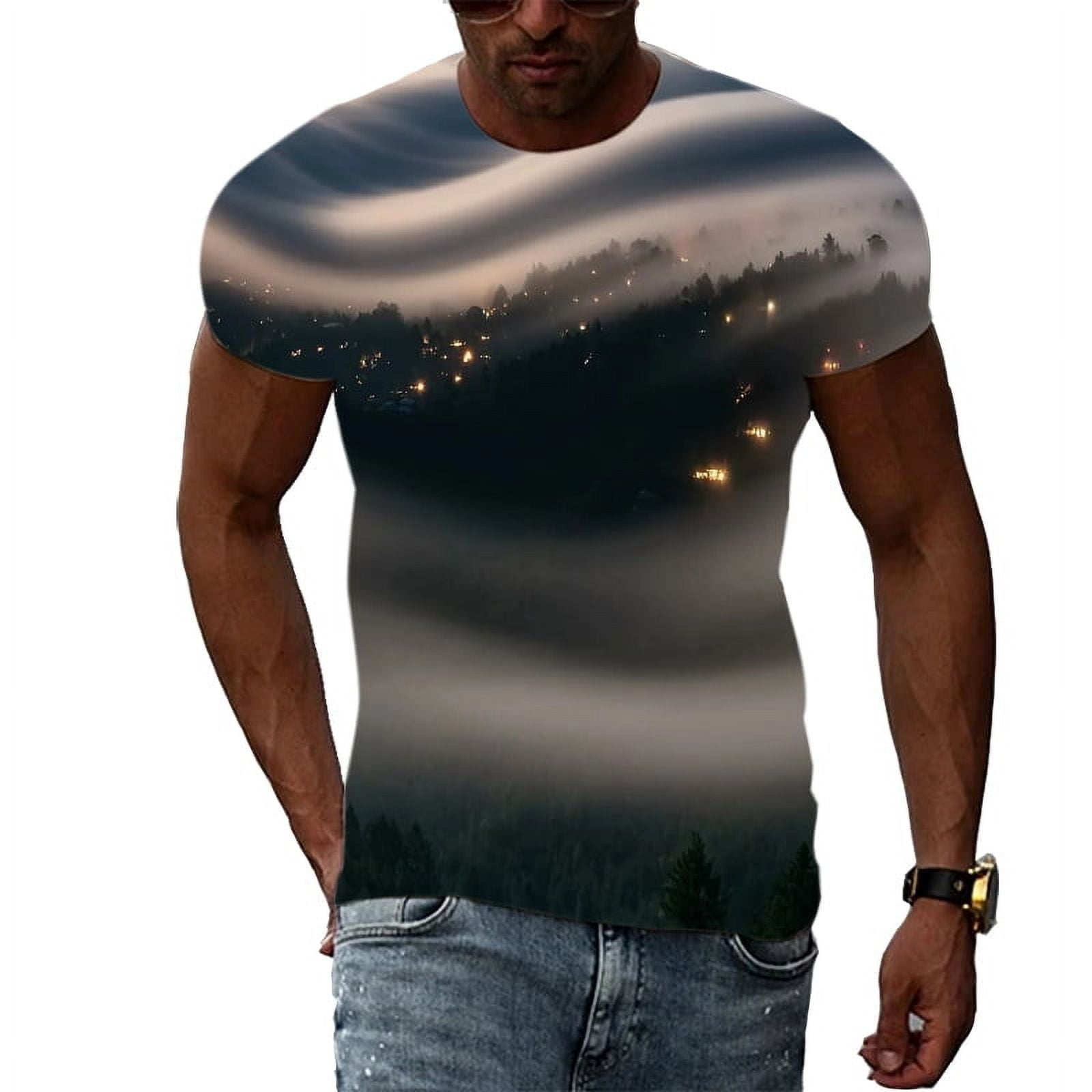 Early Morning Cloud And Mist Landscape Graphic T Shirts For Men Summer ...