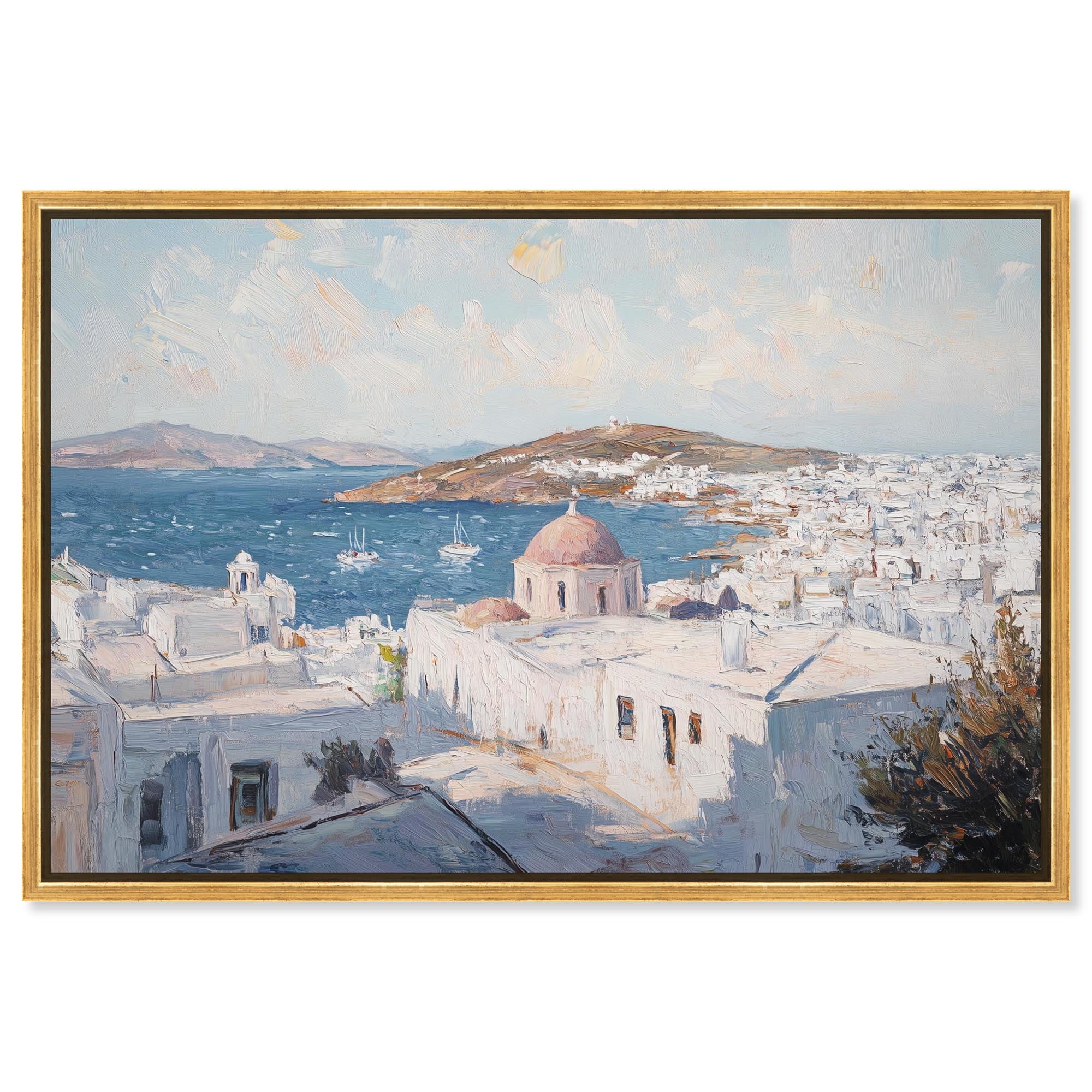Early Morning Greece Canvas Classic Landscape by Art Remedy, Gold Frame ...