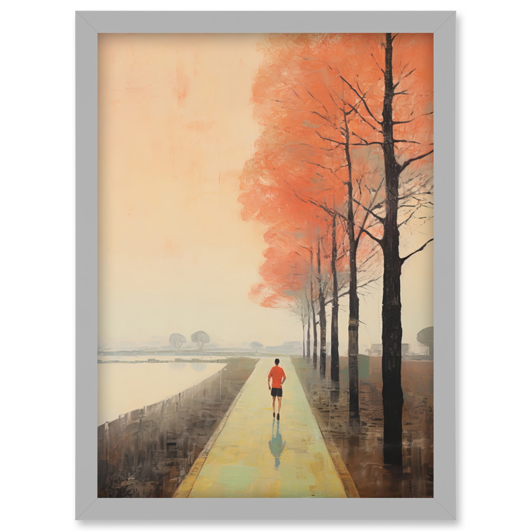 Early Morning Jogging Pastel Colour Oil Painting Jogger on Lakeside ...