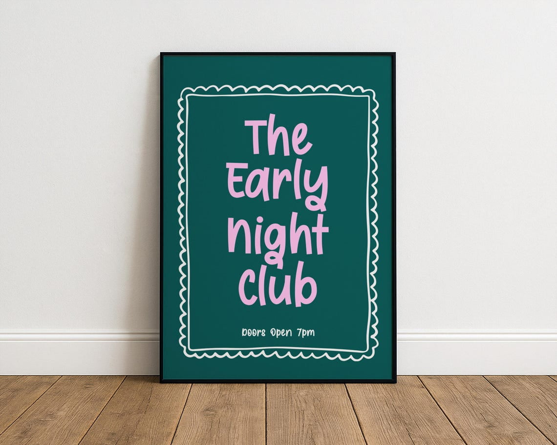 Early Night Club Poster – Bedroom Wall Art For Homebodies, Unframed ...