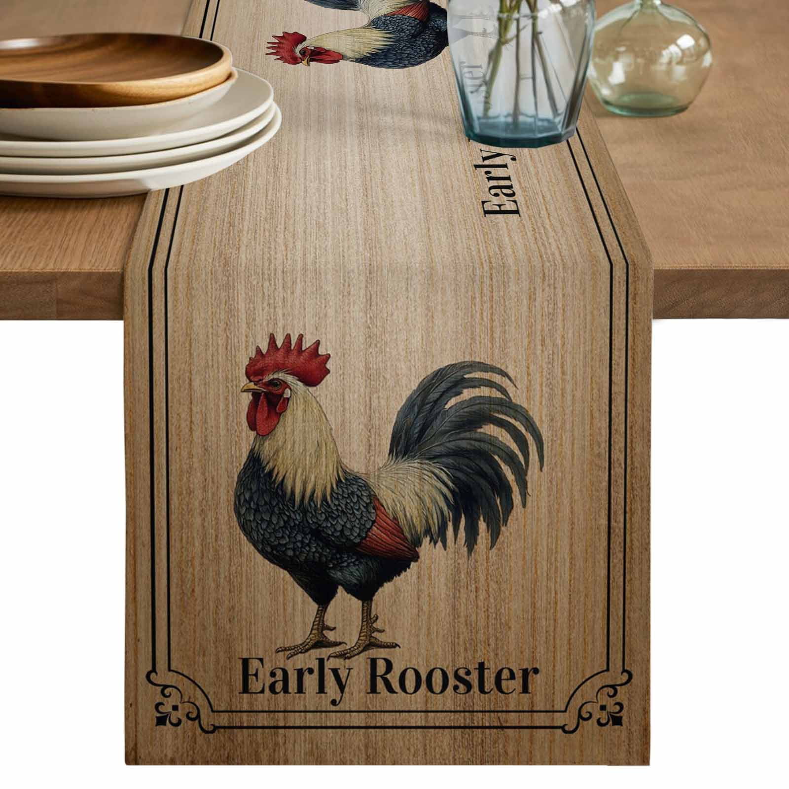 Early Rooster Table Runner 70 Inches, Brown Spring Farmhouse Vintage ...