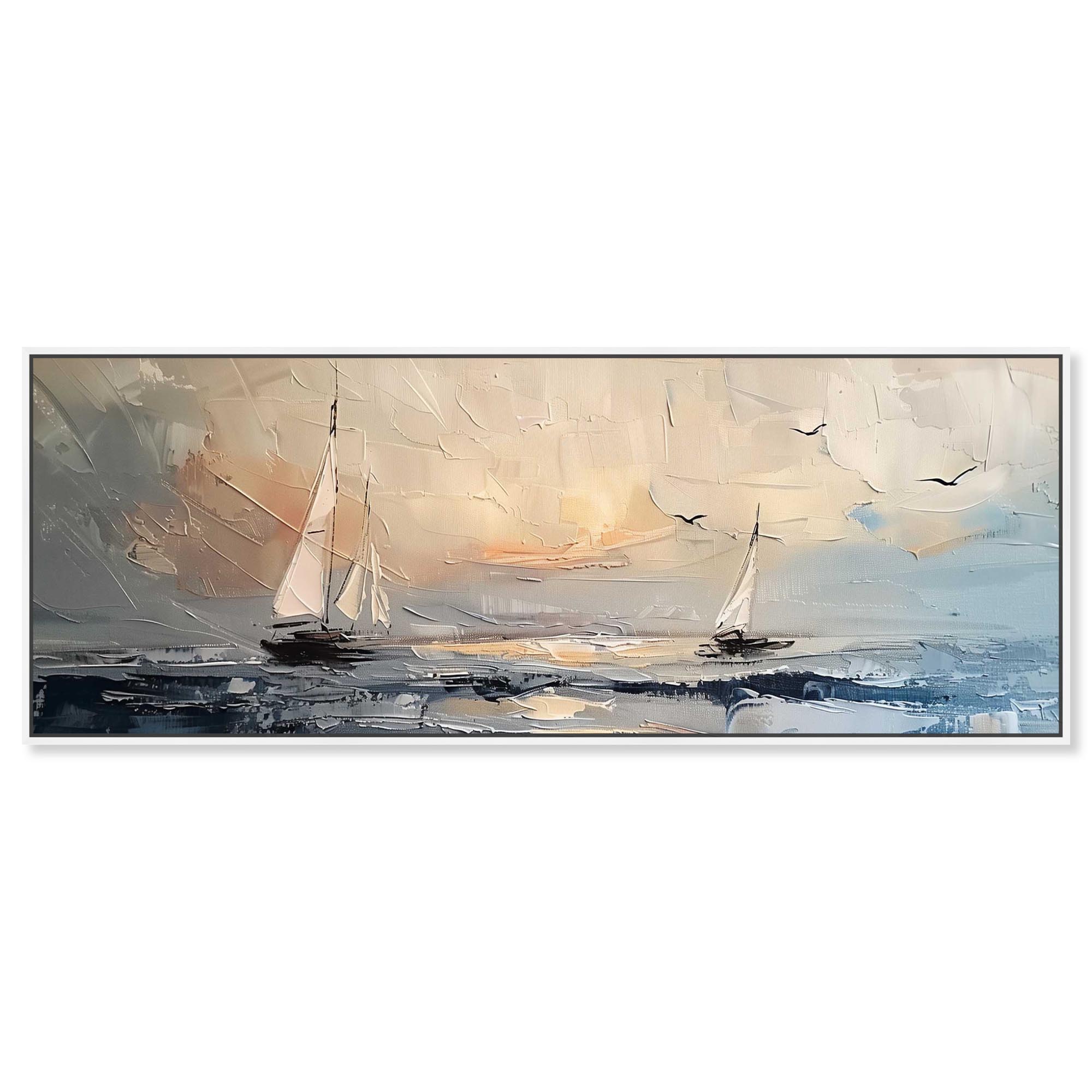 Early Sail Panoramic Canvas Coastal Art by Art Remedy, White Frame ...