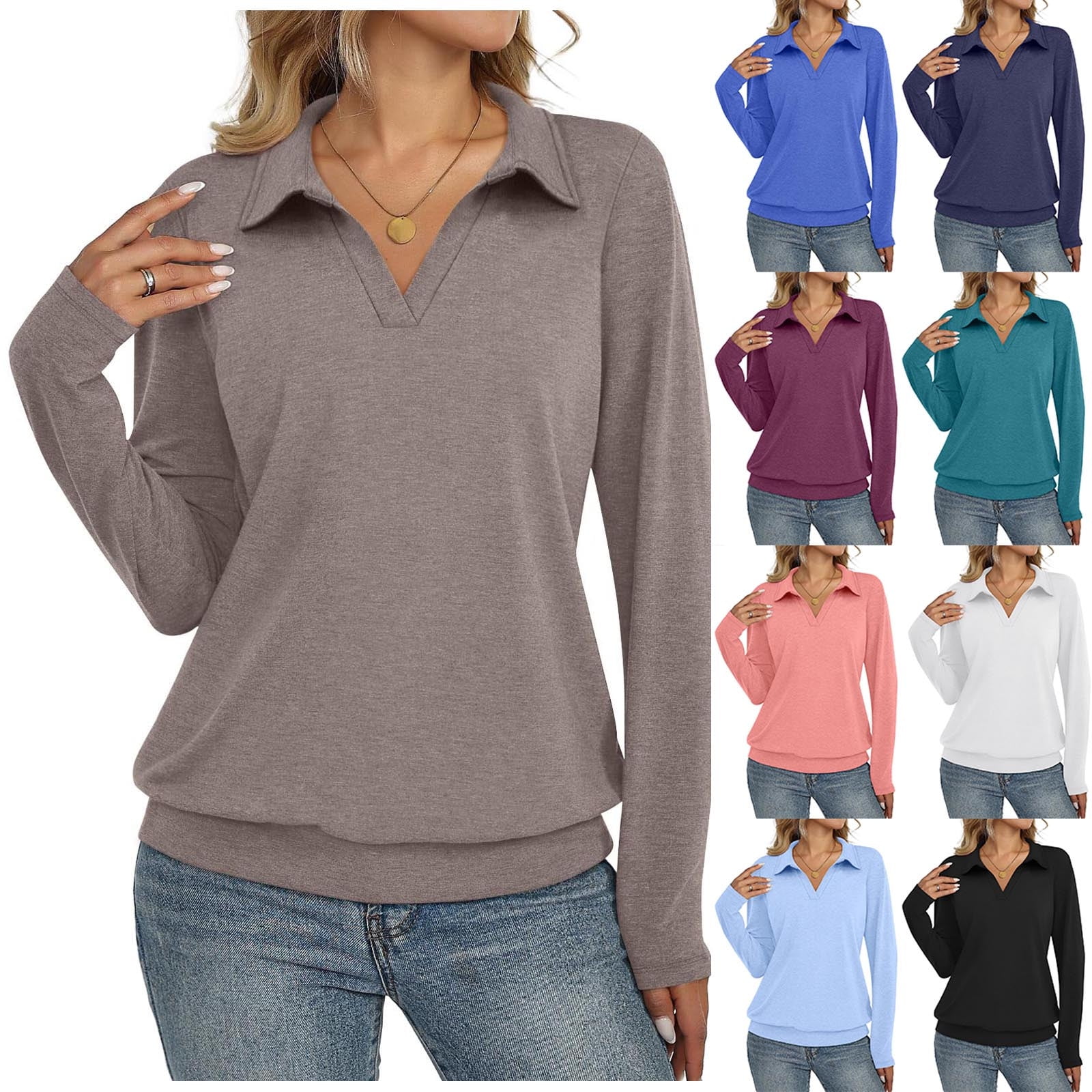 Early Spring Fashion Ladies Top Winter Knitted V Neck Solid Color Long ...