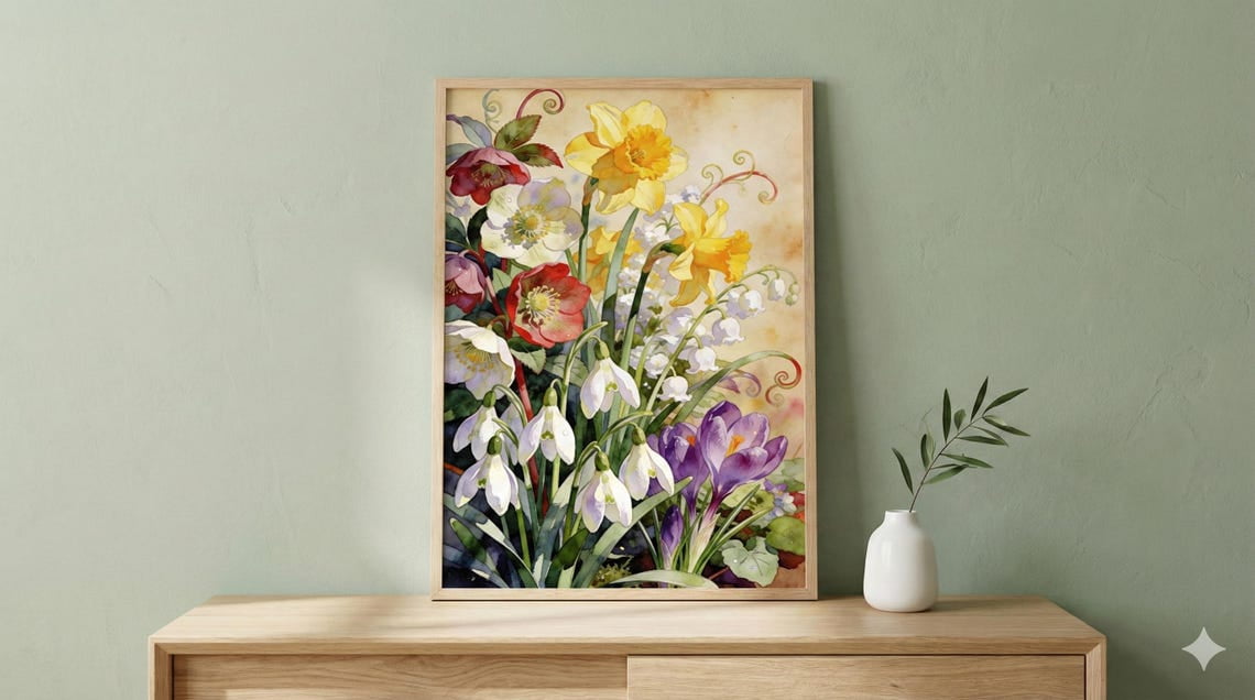 Early Spring Flowers Vintage Botanical A3 A4 A5 Cottagecore Poster ...