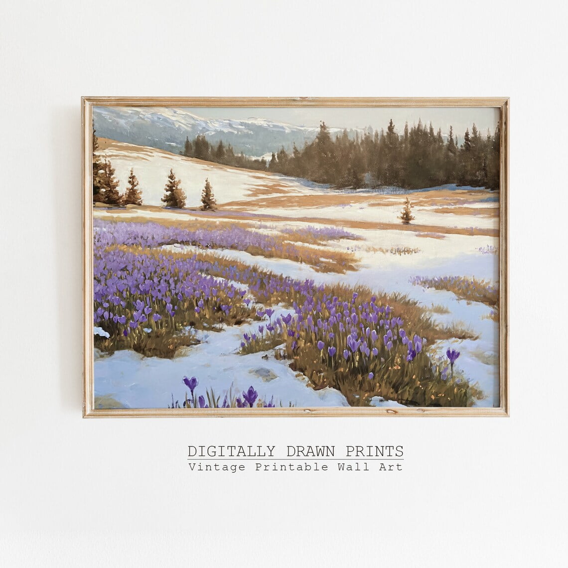 Early Spring Wildflowers Meadow Landscape, Vintage Farmhouse Mountain ...