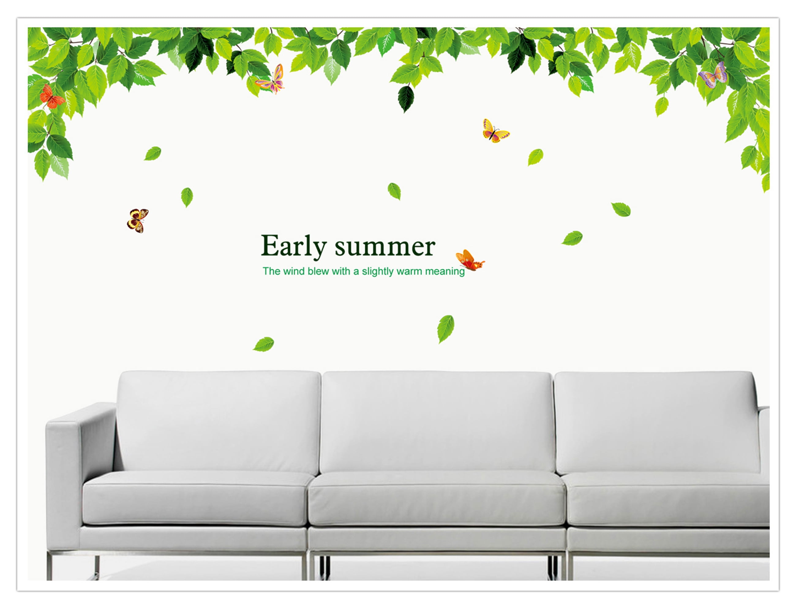 Early Summer Wall Stickers Wall Decal Green Leaves Butterfly for ...