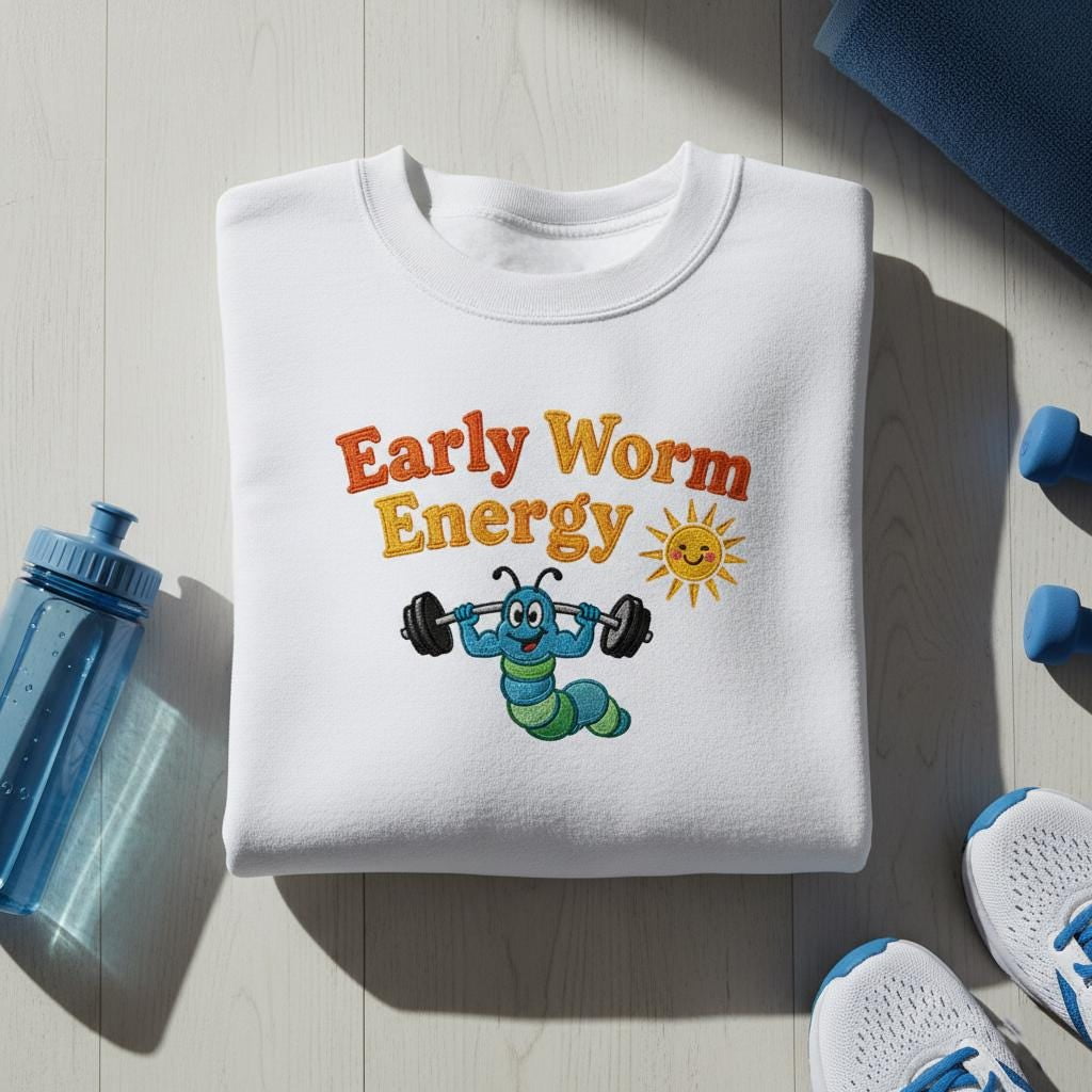 Early Worm Energy embroidered hoodie, Funny Gym Motivation Crewneck ...