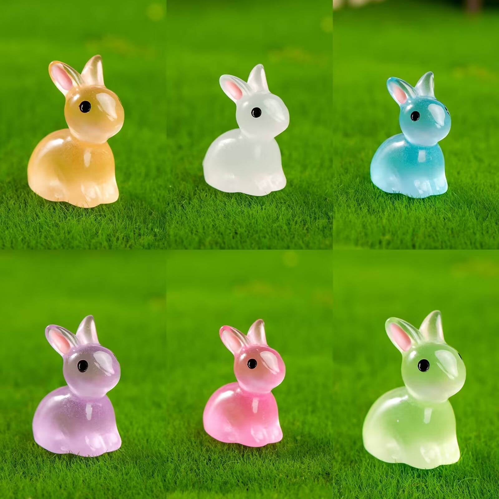 Earmouse 6pc Luminous Mini Resin Bunny Glow In The Dark Miniature ...