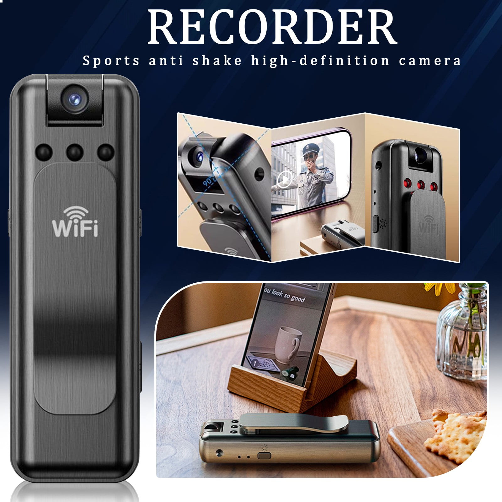 Earmouse Wireless 1080p Vlog Body Camera & 90° Rotatable Lens,Security ...