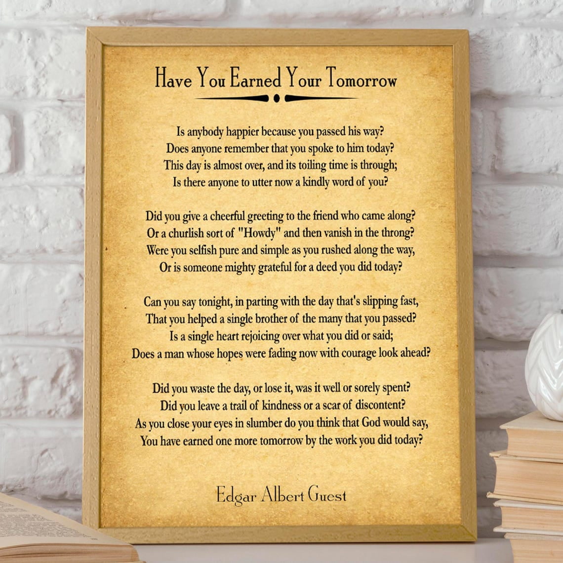 Earned You Tomorrow Poem By Edgar Guest Wall Art, Modern Wall Decor ...