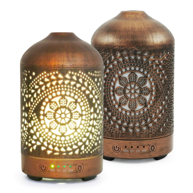 Earnest Living Essential Oil Diffusers (Set of 2) Home Scent Aroma Metal 100ml Timer Night ...