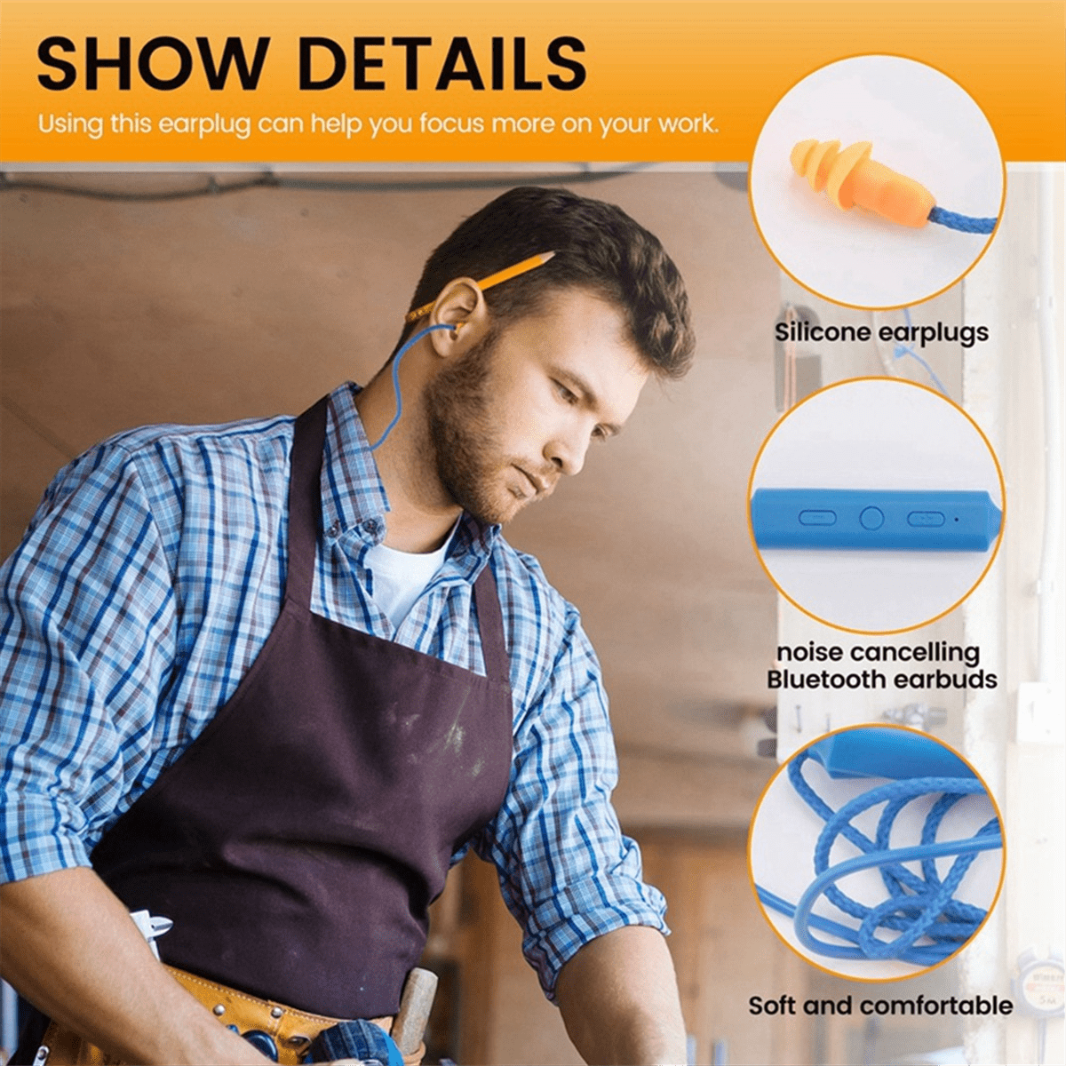 Earphone Bluetooth Ear Plugs for Work, Noise Suppression, Hearing ...