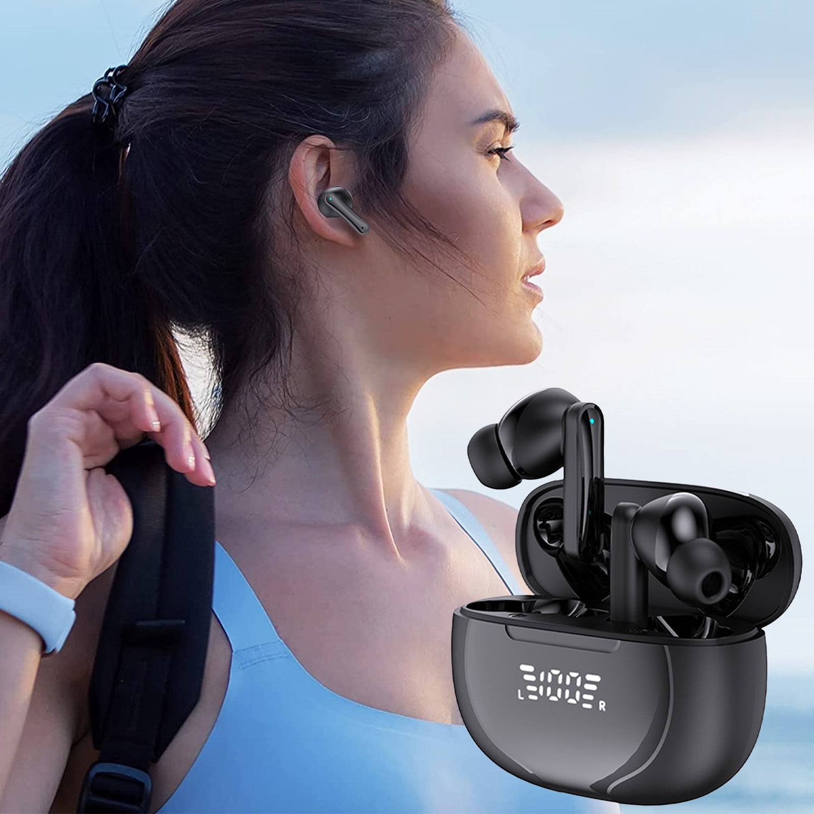 Earphones Bluetooth, In-ear Digital Display Headset Bluetooth Wireless ...
