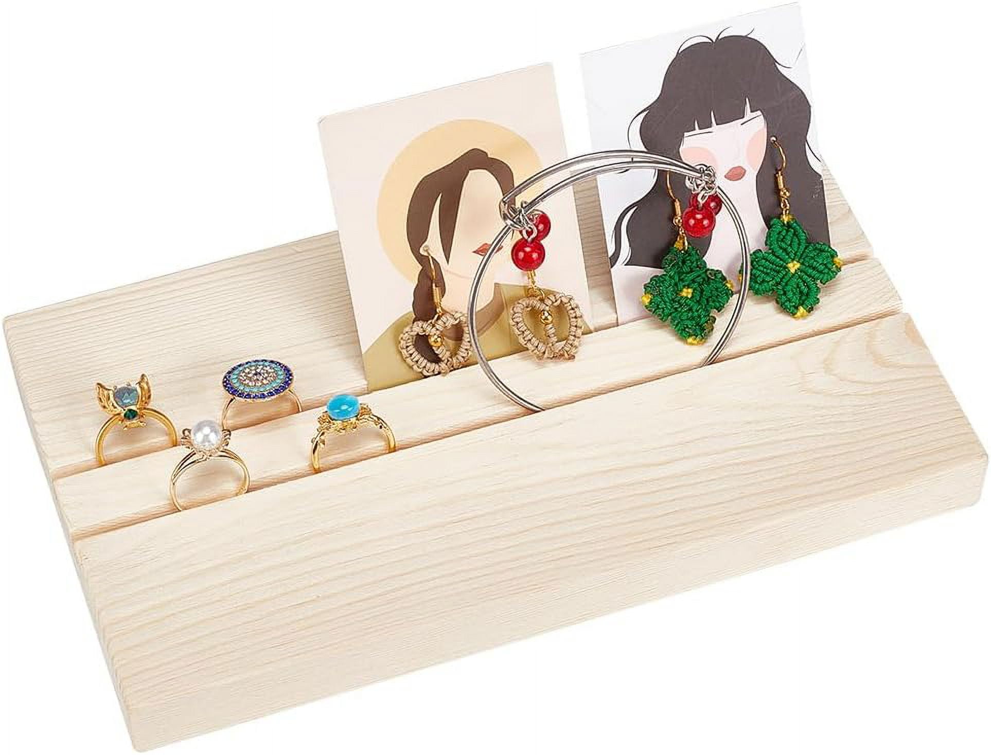 Earring Card Display Stand 2-Slot Wooden Earring Card Holder Rectangle ...