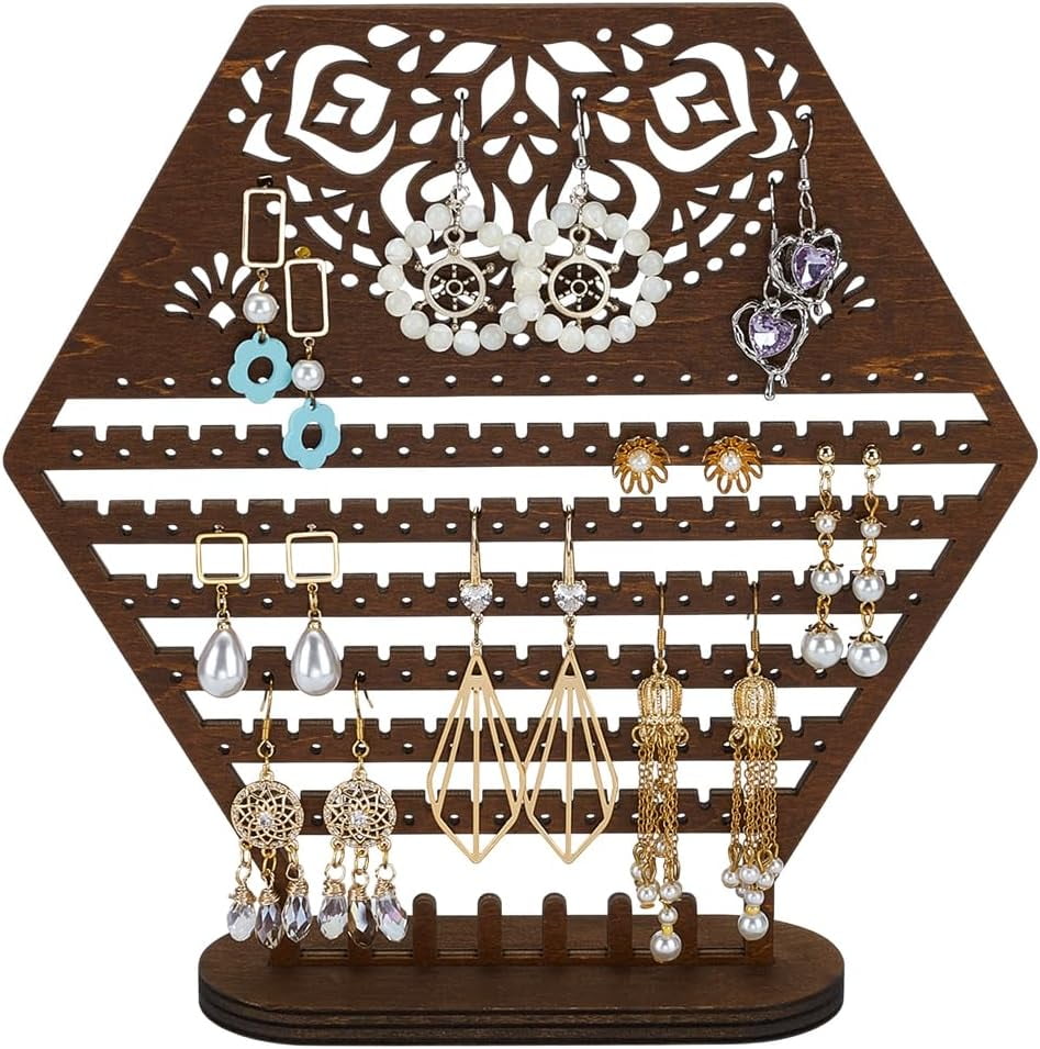 Earring Display Holder Hexagonal Earring Organizer Stand Shaped Wooden ...