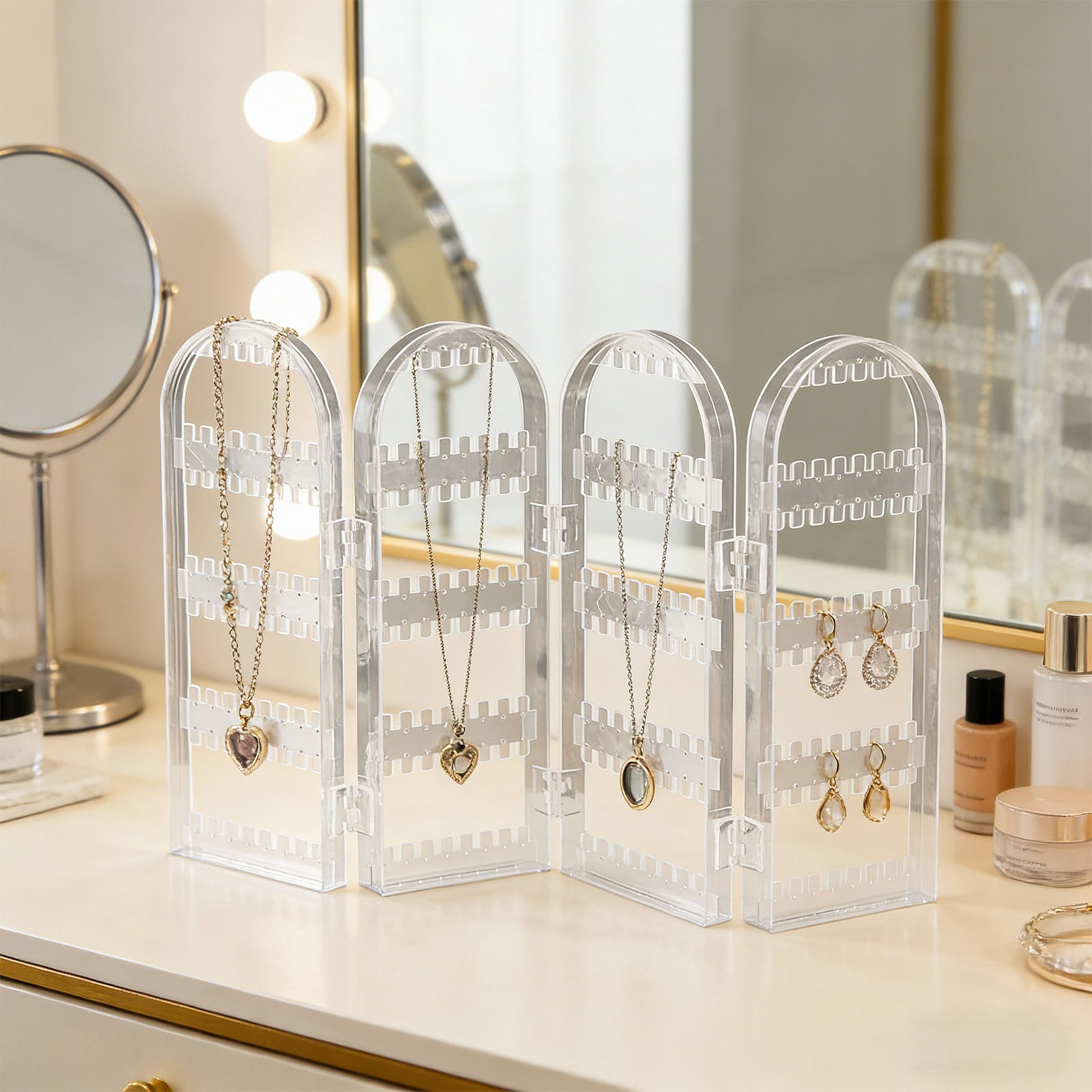 Earring Holder Organizer,120 Holes&64 Grooves Foldable Necklace ...