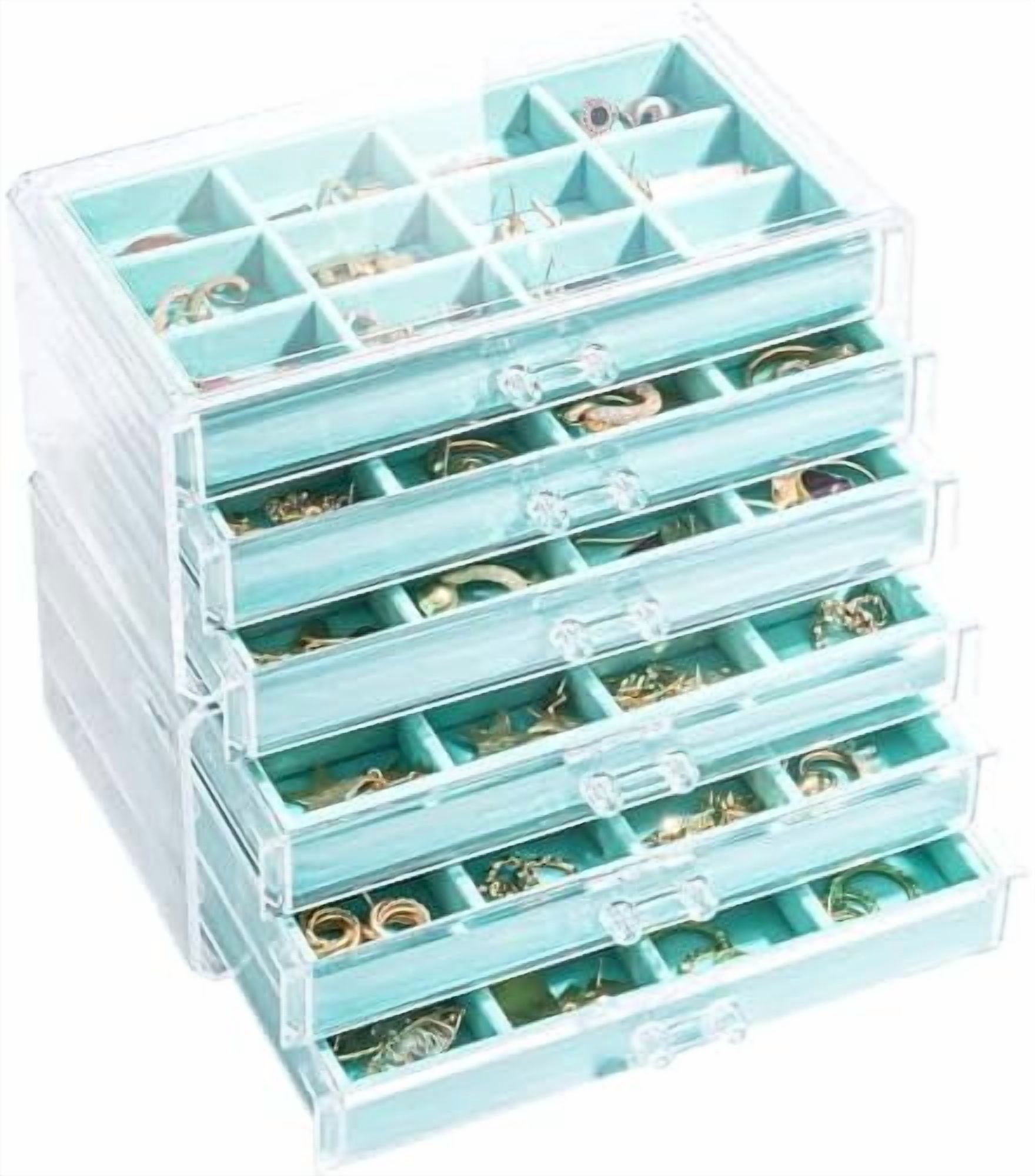 Earring Holder Organizer Box Jewelry Storage with 6 Drawers, Clear ...