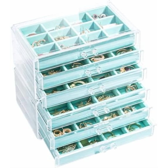 Earring Holder Organizer Box Jewelry Storage with 6 Drawers, Clear ...