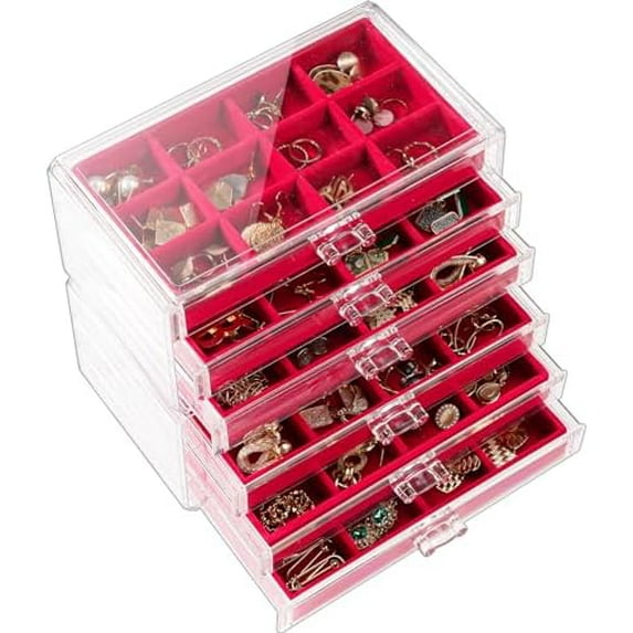 Earring Holder Organizer Box Jewelry Storage with 6 Drawers, Clear ...