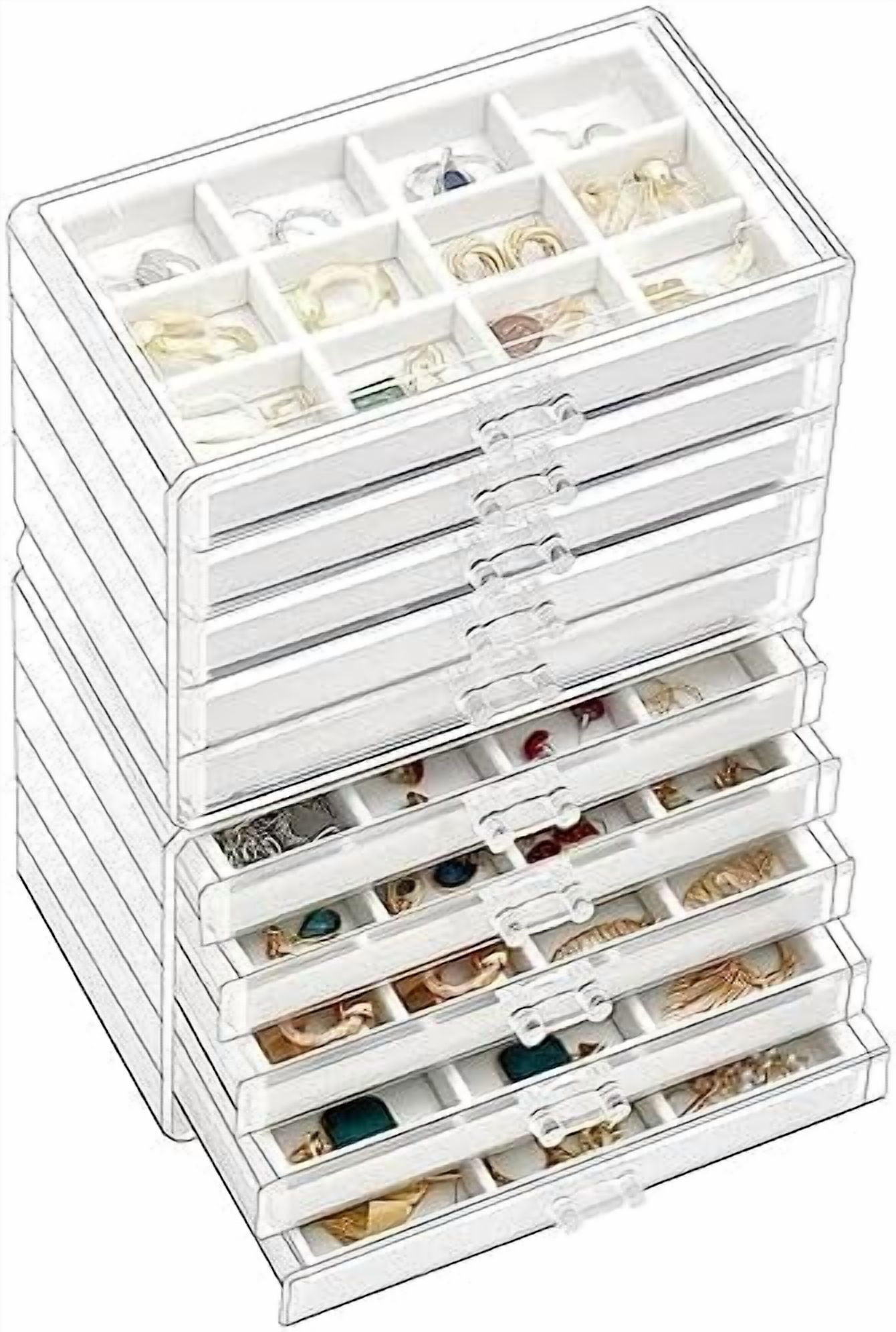 Earring Holder Organizer Jewelry Box with 10 Drawers, Acrylic Clear ...