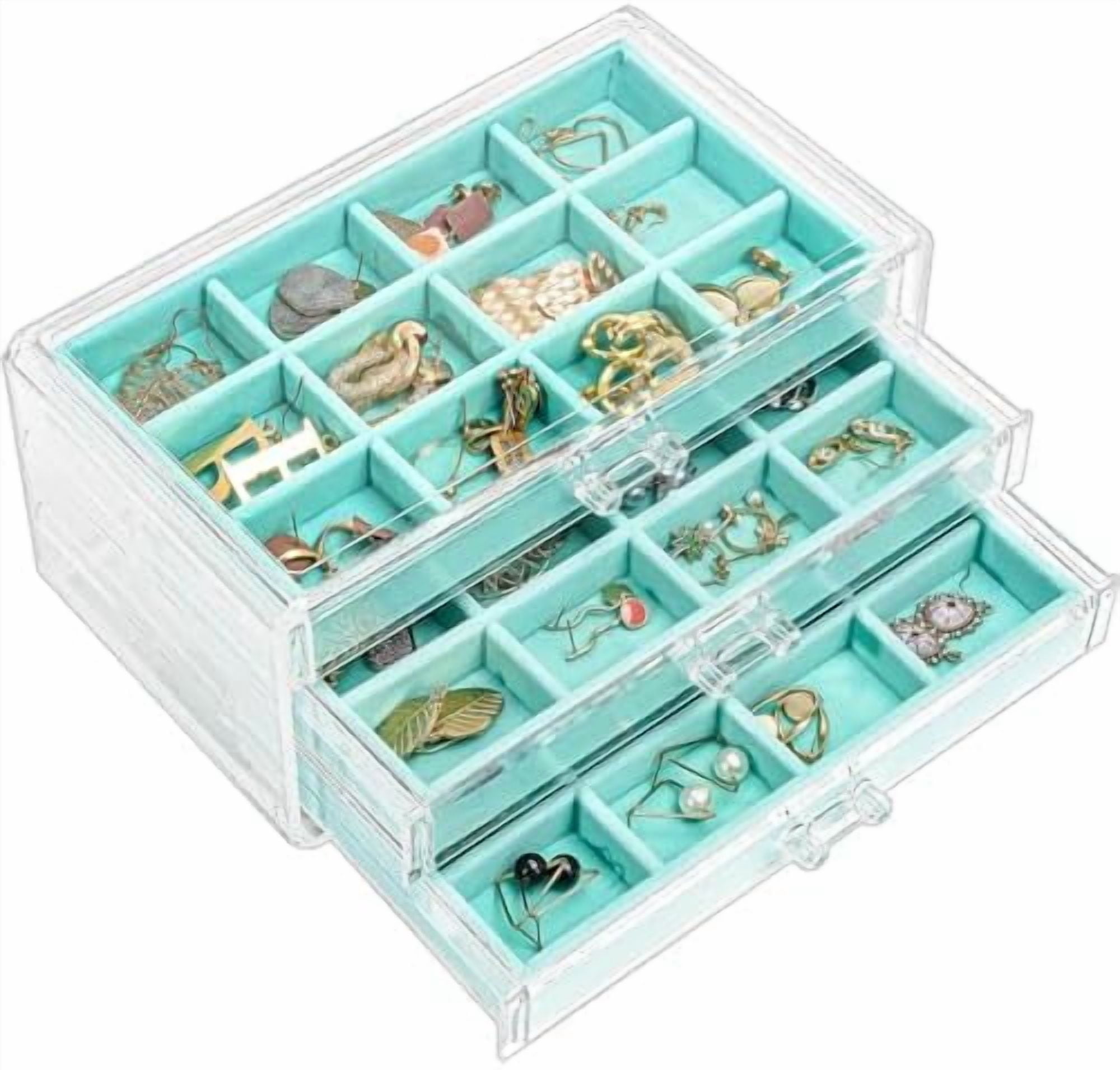 Earring Holder Organizer Jewelry Box with 3 Drawers, Acrylic Clear ...