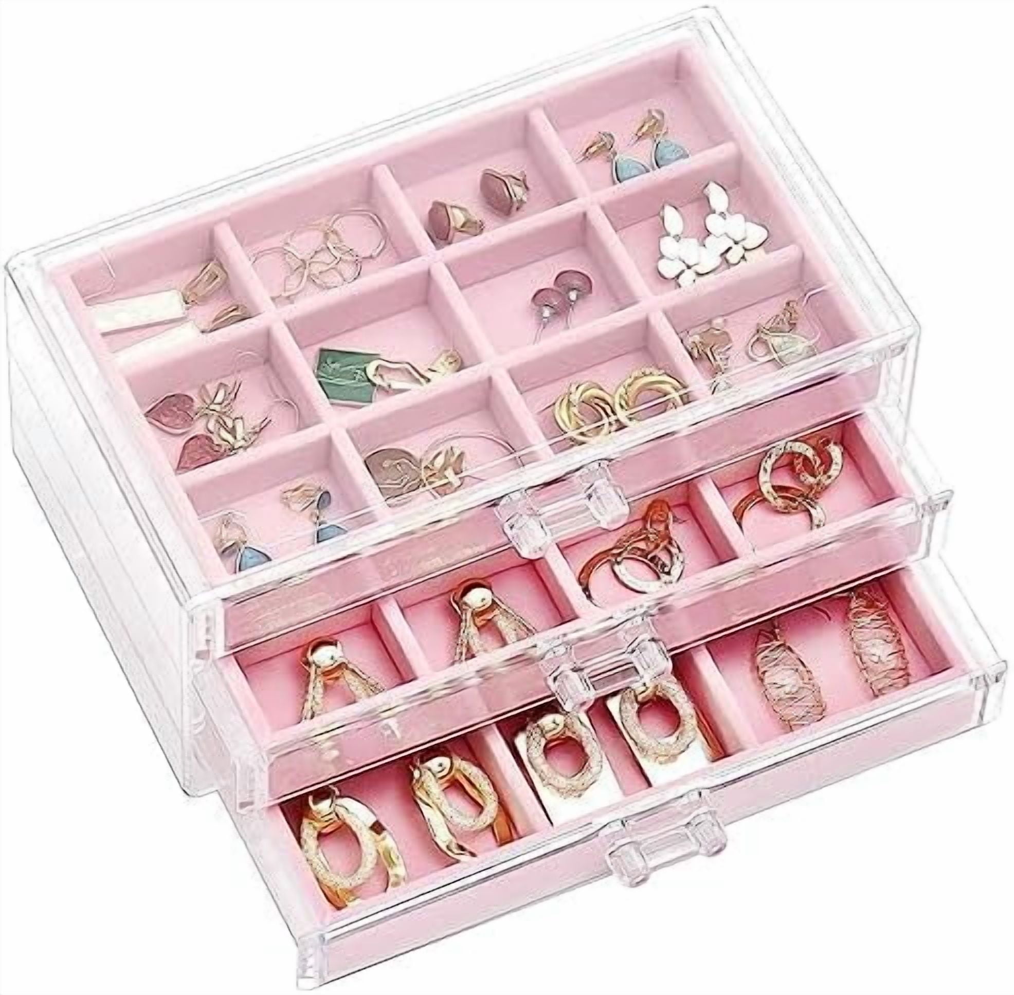 Earring Holder Organizer Jewelry Box with 3 Drawers, Acrylic Clear ...