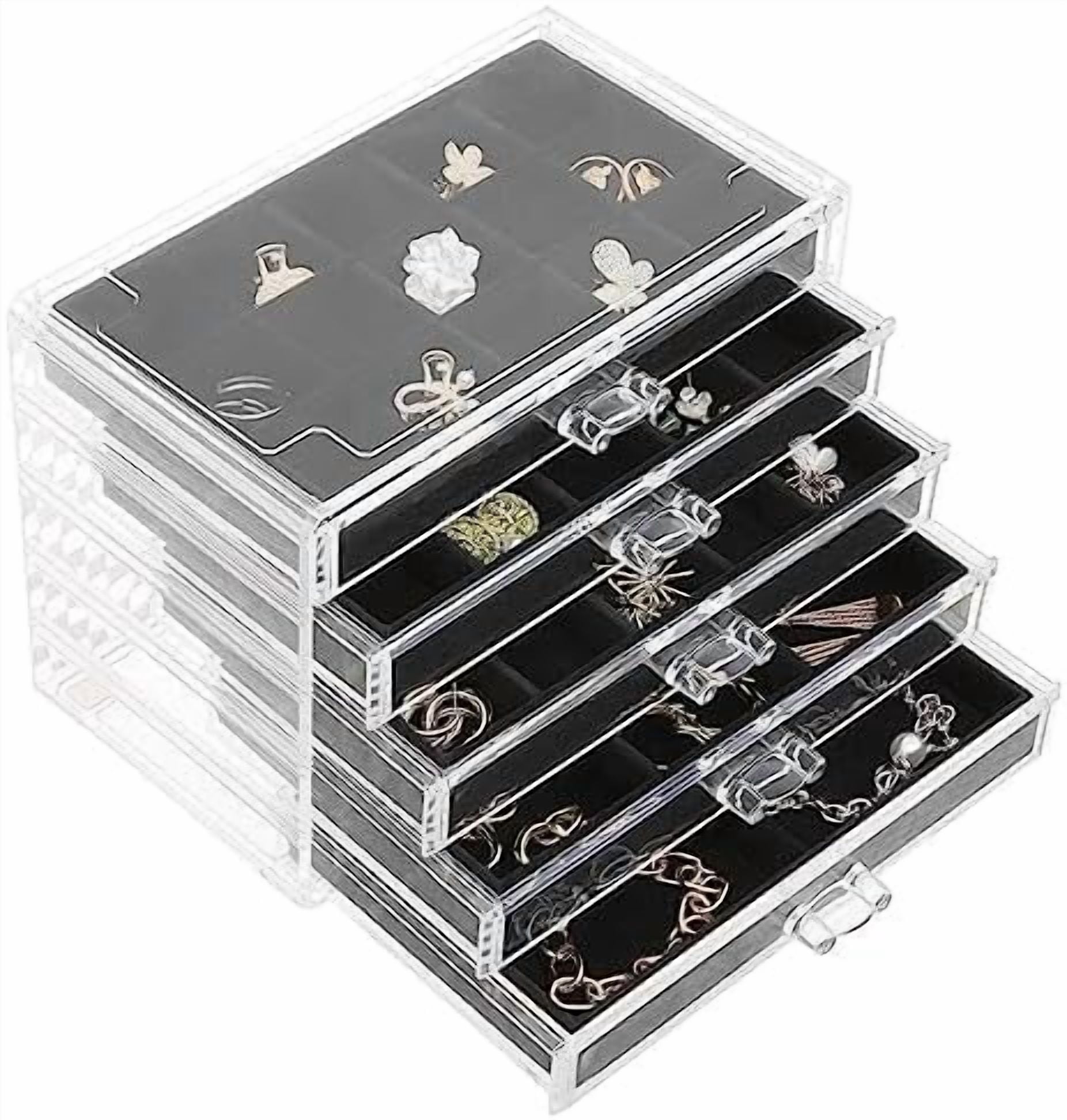 Earring Jewelry Organizer with 5 Drawers, Birthday Present, Clear ...